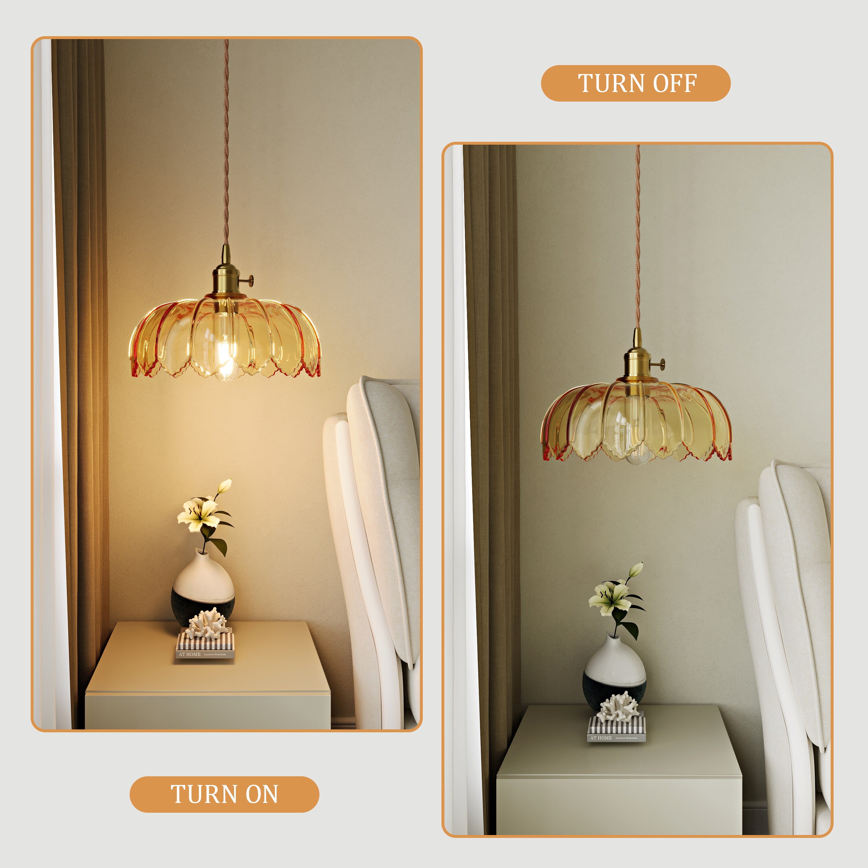 FDPBY Plug in Pendant Light with Petal Glass Shade and Cord in the ...