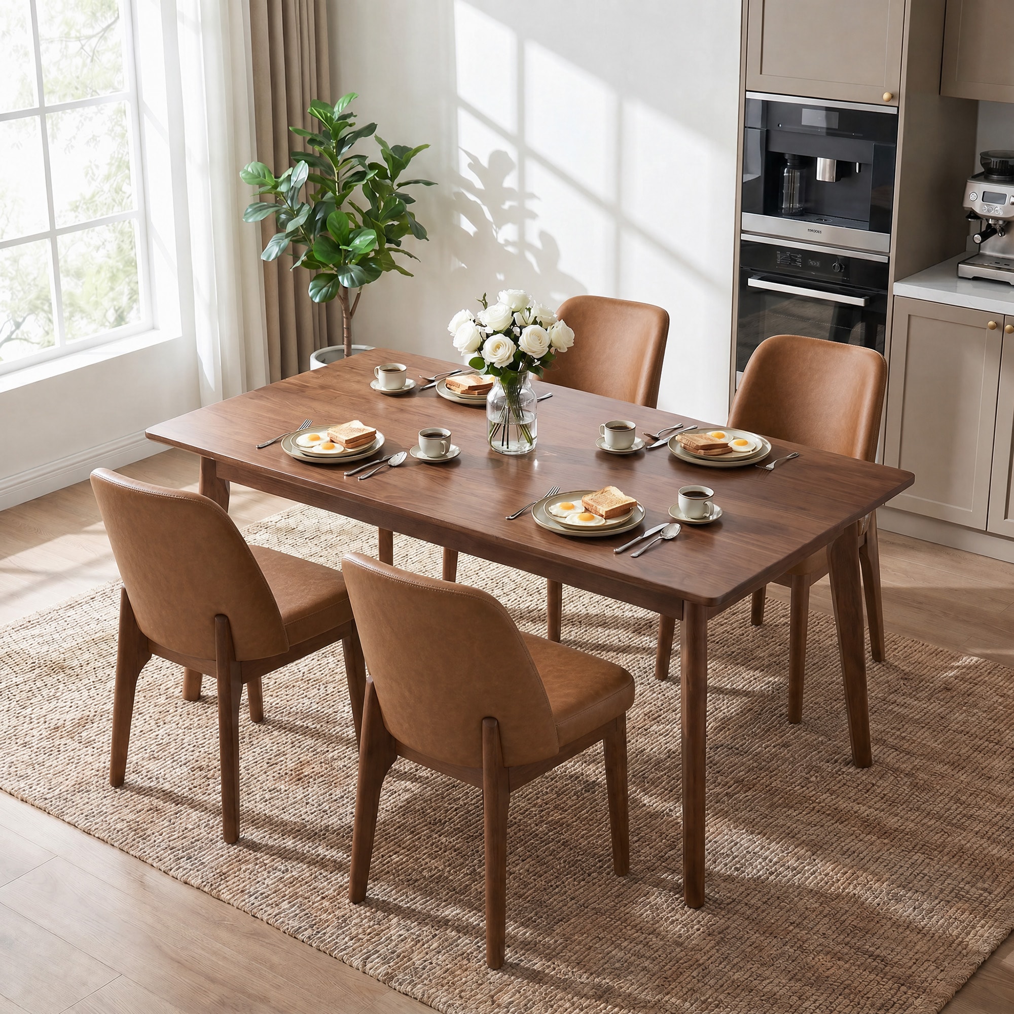 Keoni Modern Faux Leather Upholstered Dining Chairs with Wood Legs Set ...