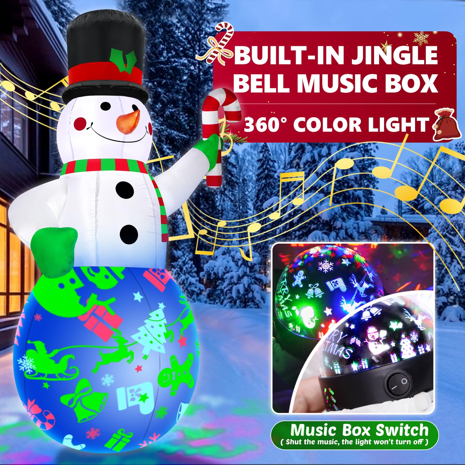 Etokfoks 7 ft Christmas inflatable snowman with built-in music box 360 ...