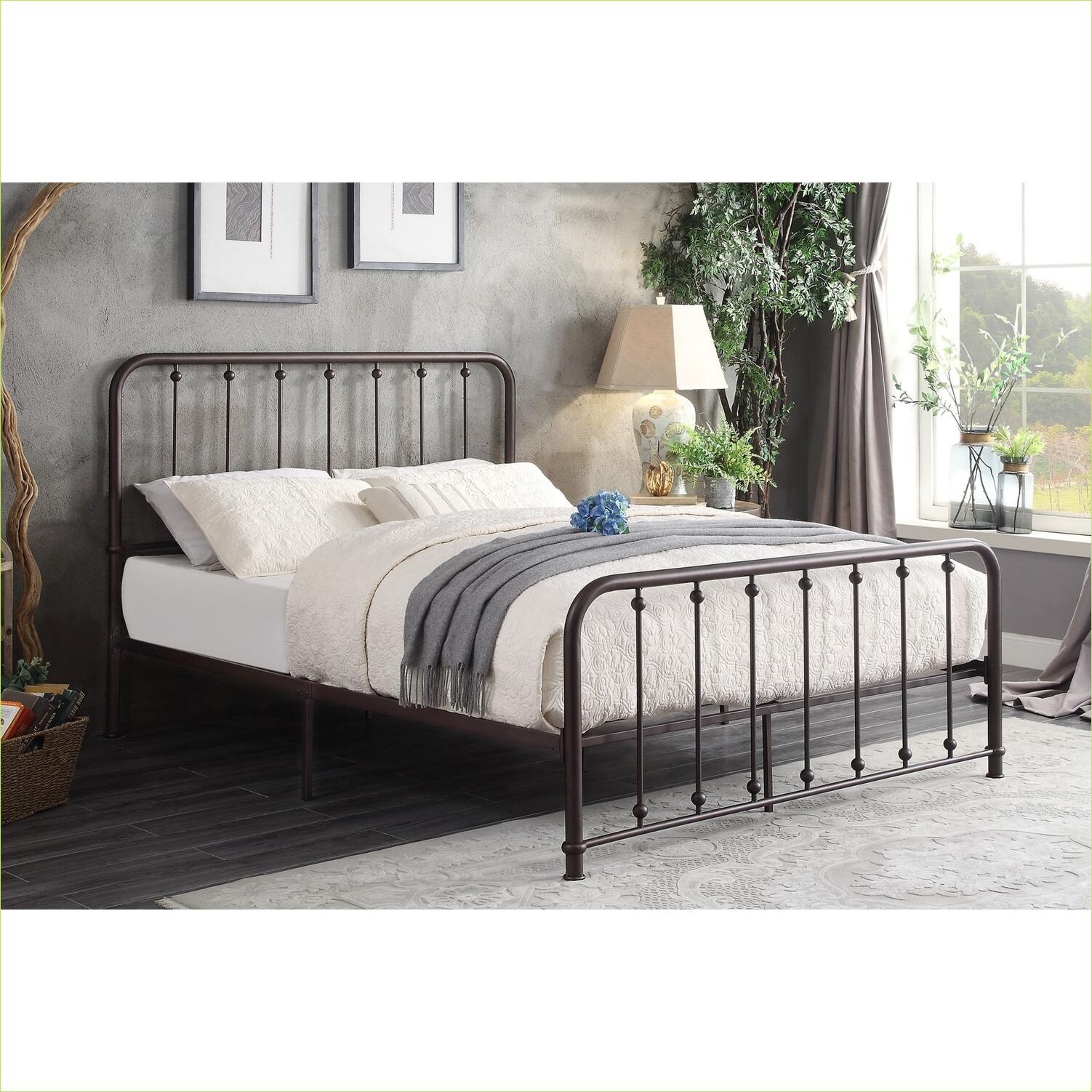 Watnature Antique Bronze Metal Eastern King Platform Bed Classic ...