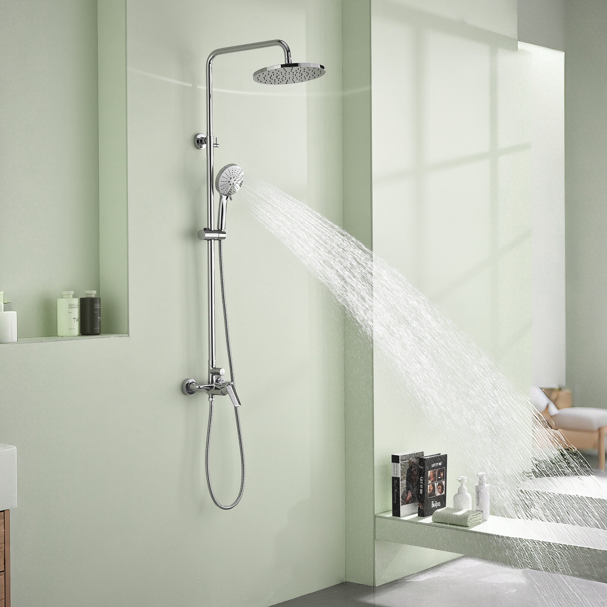 Boyel Living Chrome Shower Set Brass SUS304 2-Function 10-Inch ABS Top ...