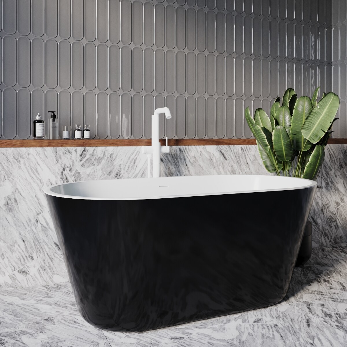 Streamline 29.7-in x 53.9-in Glossy Black Acrylic Oval Freestanding ...