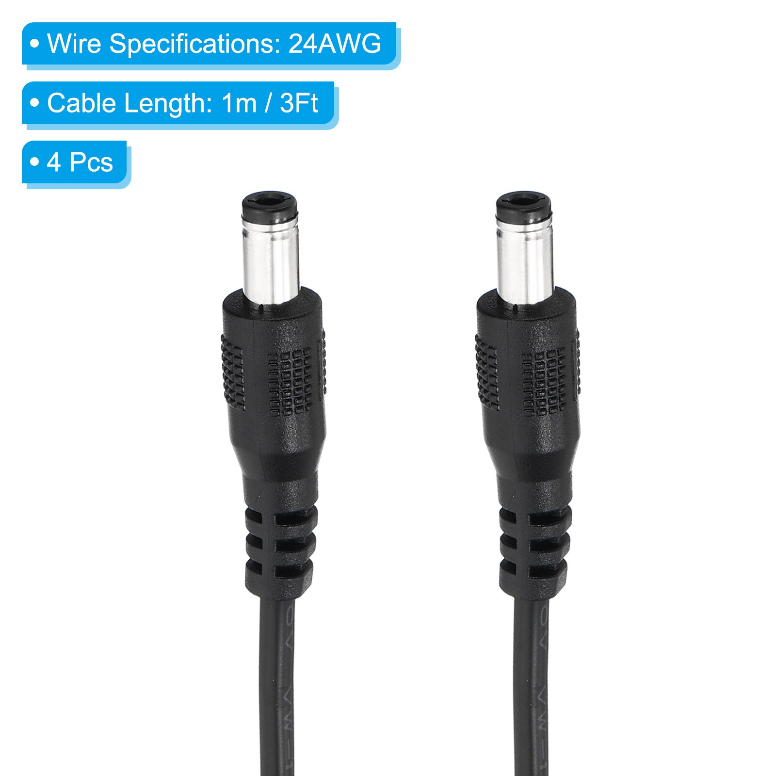 PATIKIL 3Ft Male to Male 5.5x2.5mm DC Power Extension Cable 4 Pcs 24AWG ...