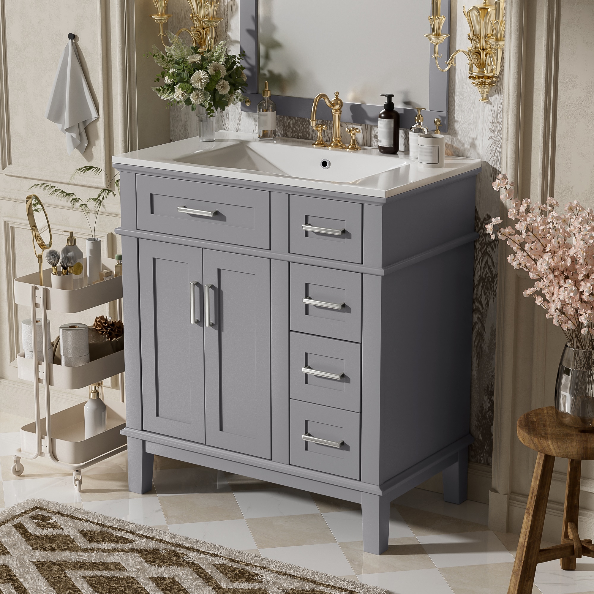 Huluwat 30 Inches Bathroom Vanity with Ceramic Sink Modern Storage ...