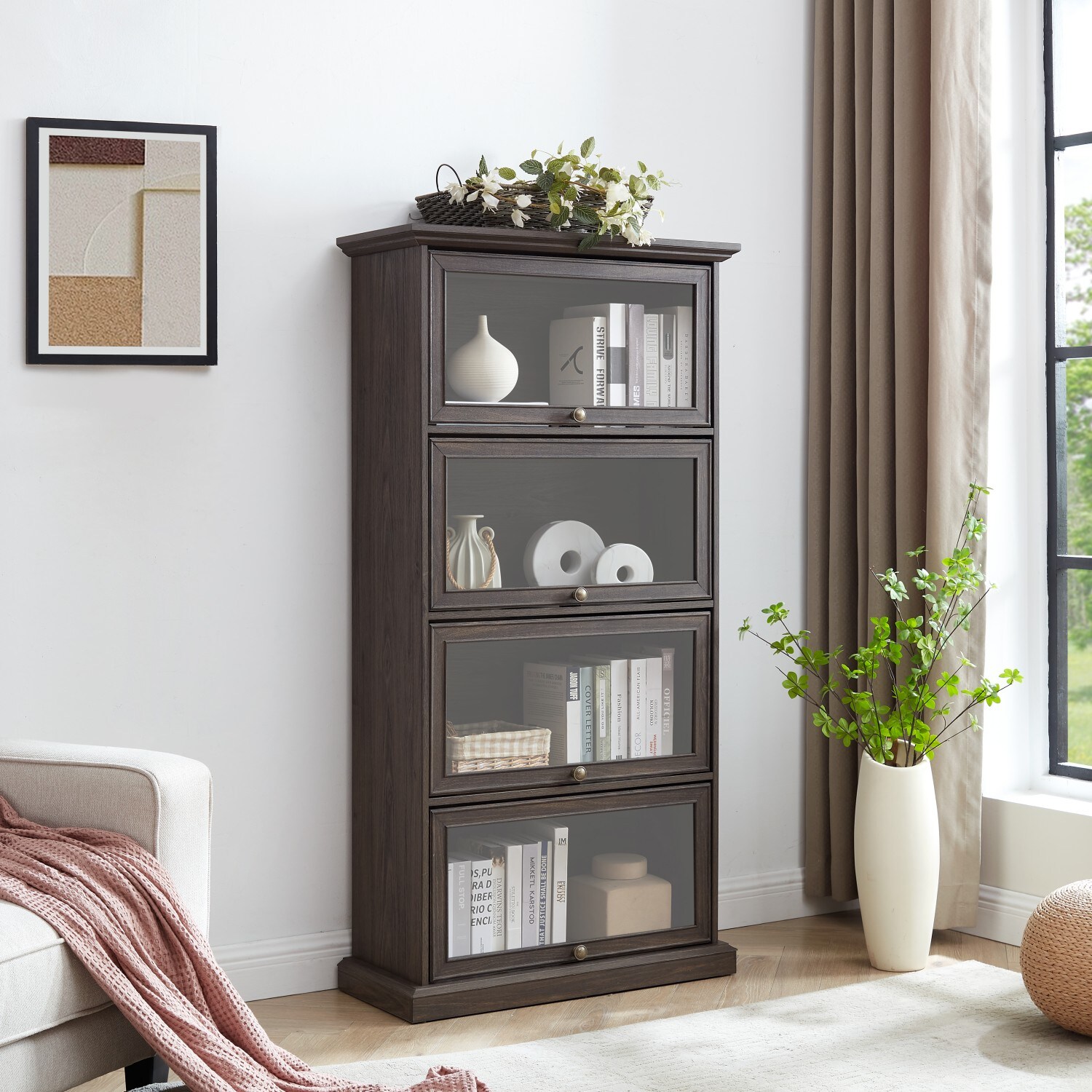 Huluwat YXJ-4 Tier Glass Display Cabinet for Living Room Stylish ...