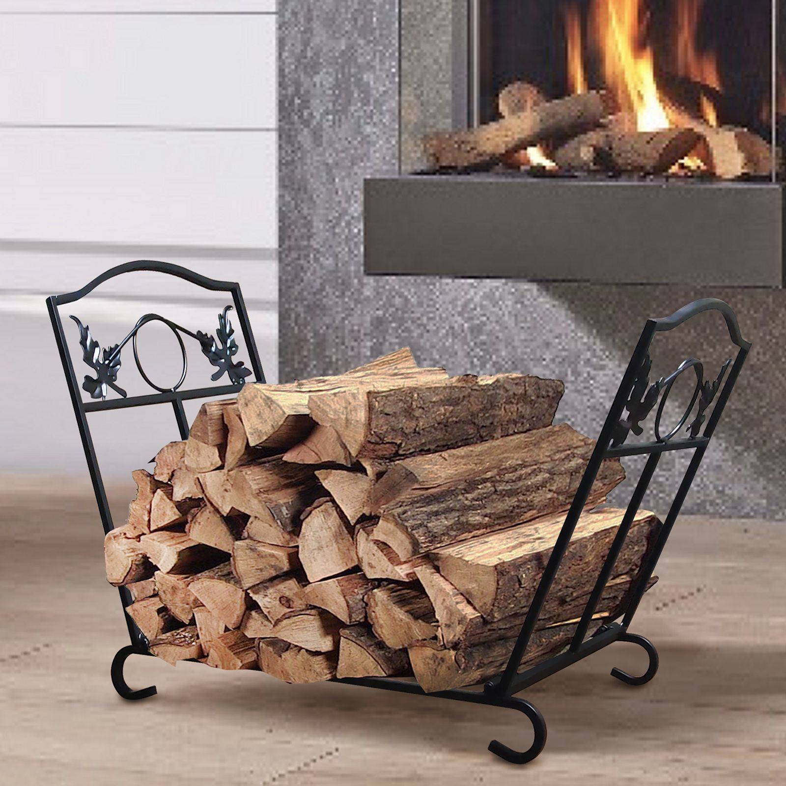 Huluwat Indoor Outdoor Folding Log Storage Rack Black in the Firewood ...