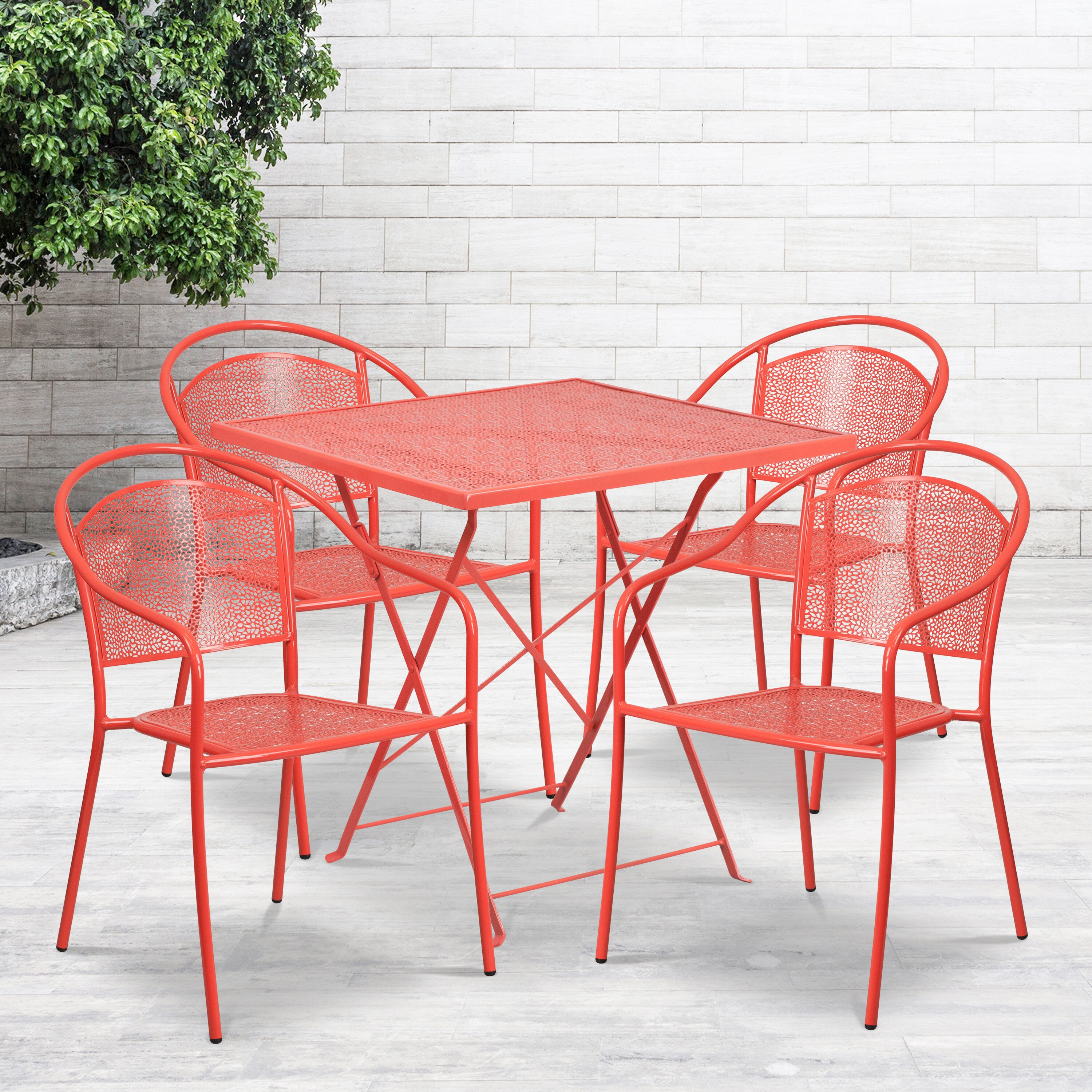 Emma + Oliver Commercial Grade 28-in Square Coral Folding Patio Table ...