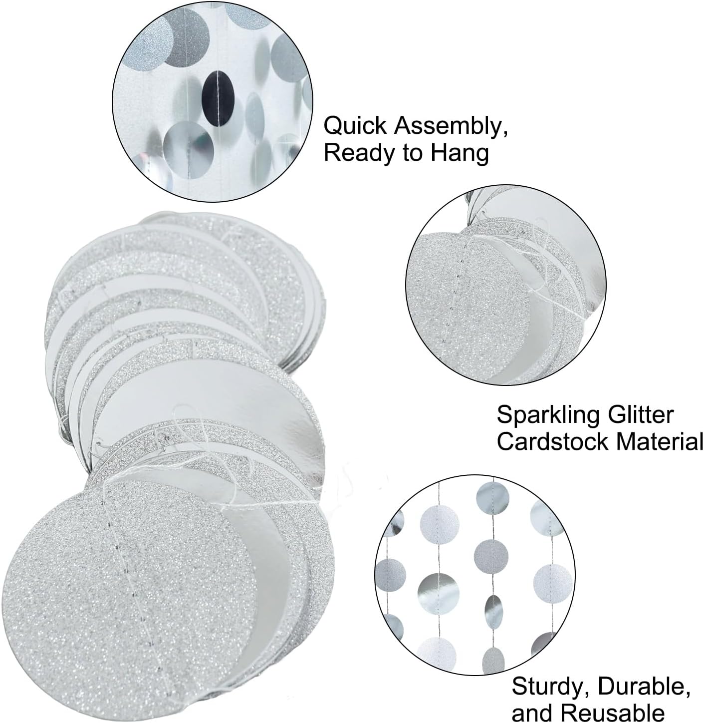 MaseiKar TONIFUL 6 Pcs Silver Circle Dot Garland 78 Ft Streamer Party ...