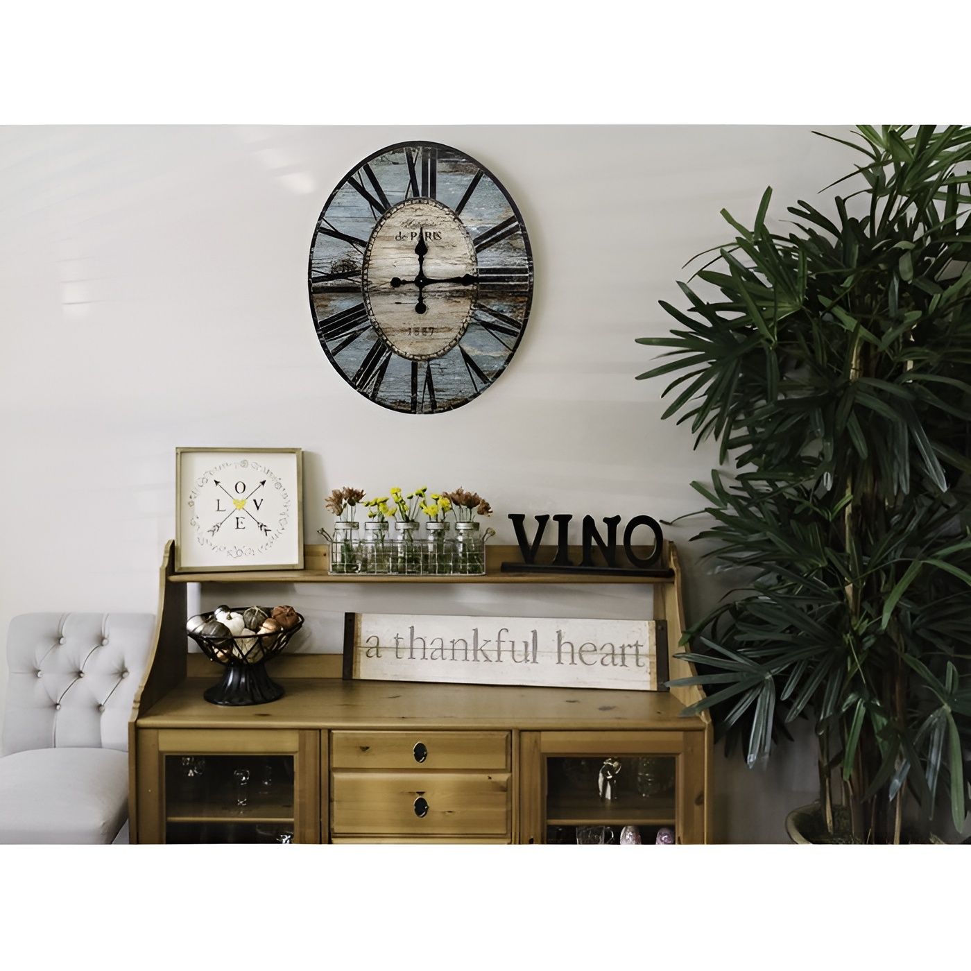 Slickblue Gray/Turquoise Oval Wood Wall Clock (24.25 Inch) Roman ...