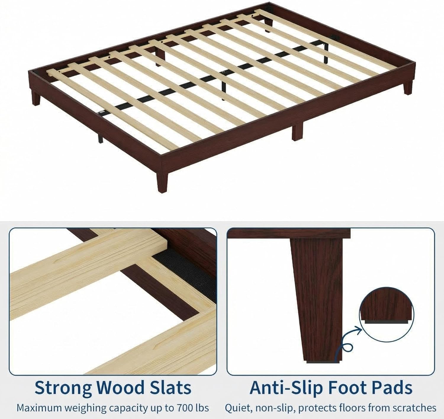 GAOMON Full size 9 inch natural wood platform bed frame without ...