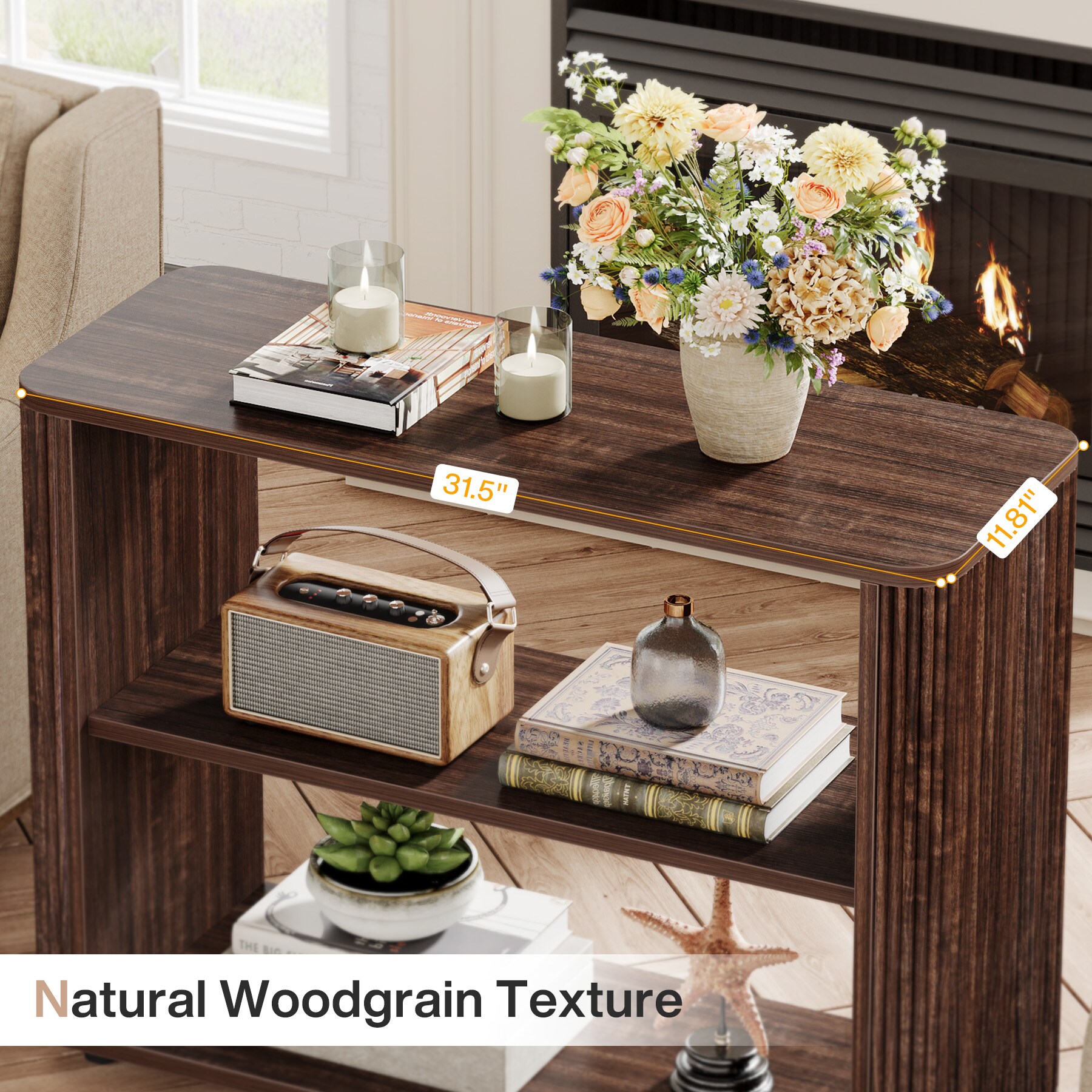 Tribesigns 3 Tier End Table with Storage Shelves Dark Walnut in the End ...