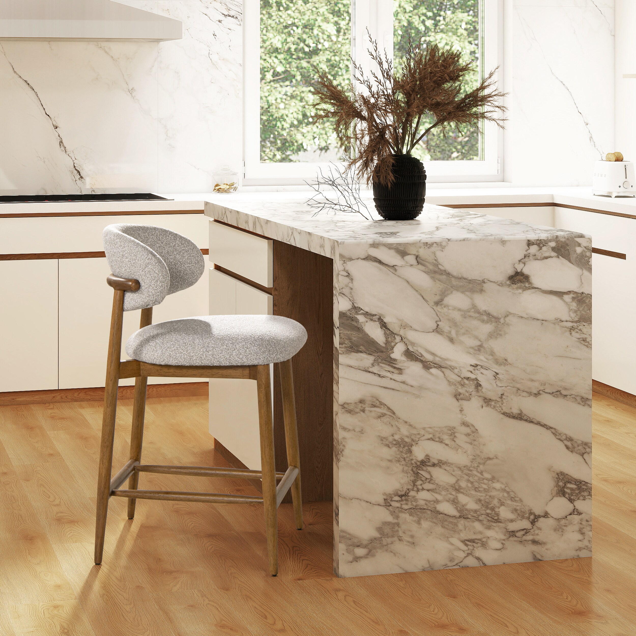 Jennifer Taylor Home White Pepper 26.5-in H Counter height Upholstered ...