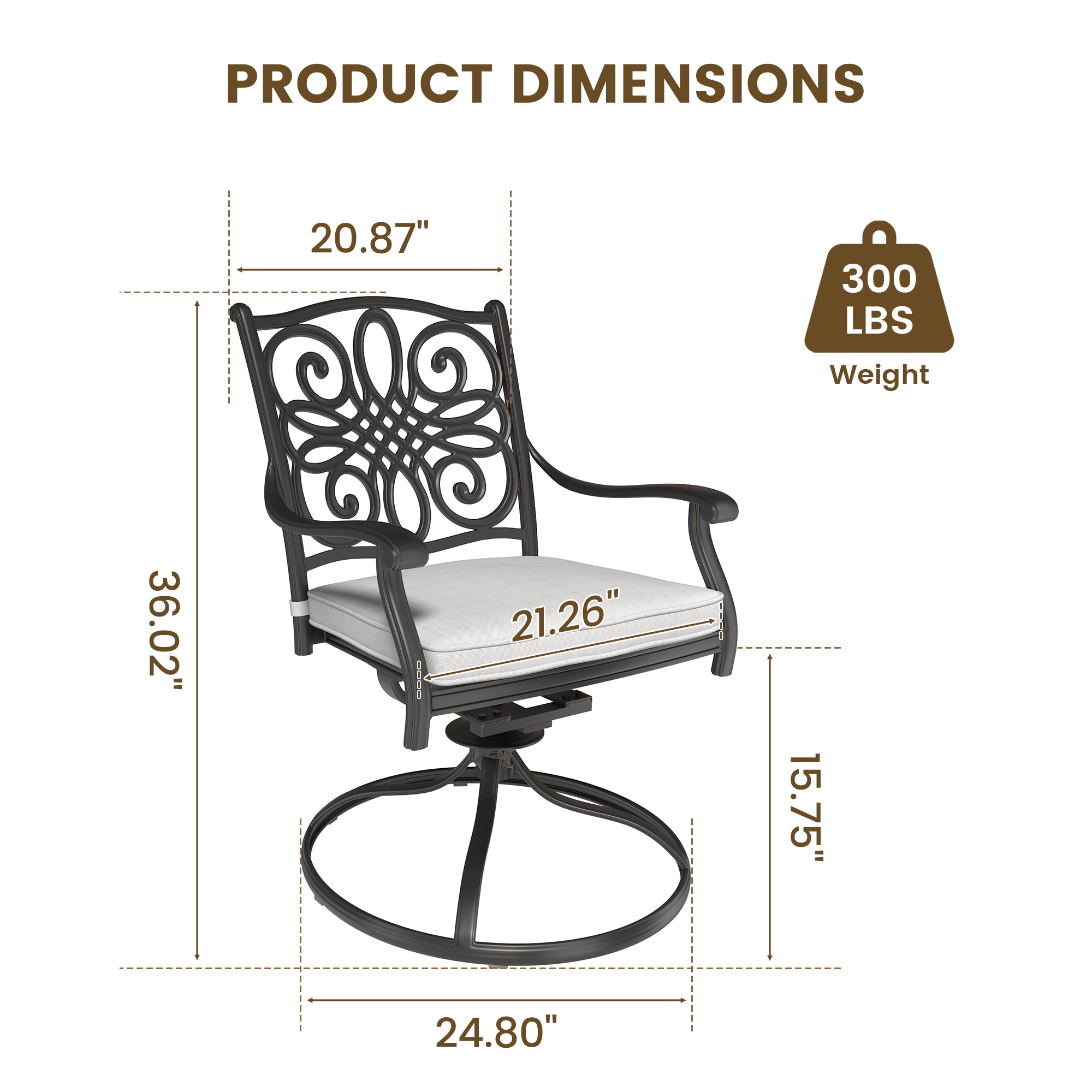 Clihome Set of 2 Cast Aluminum Flower-Shaped Backrest Swivel Chairs Set ...