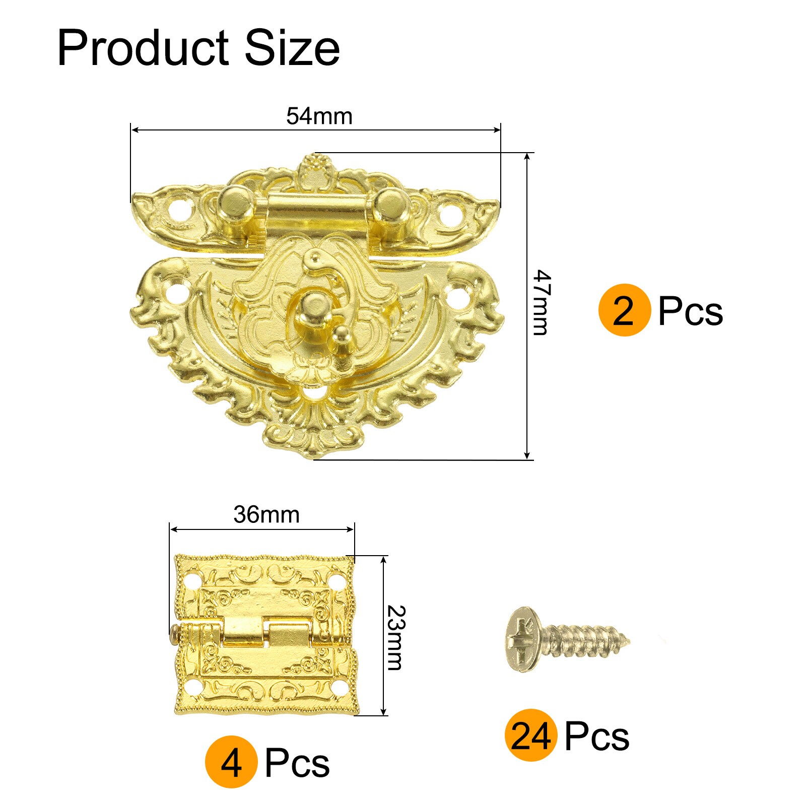 Unique Bargains 2pcs Retro Gold Alloy Latch Locks and 4pcs Engraved ...