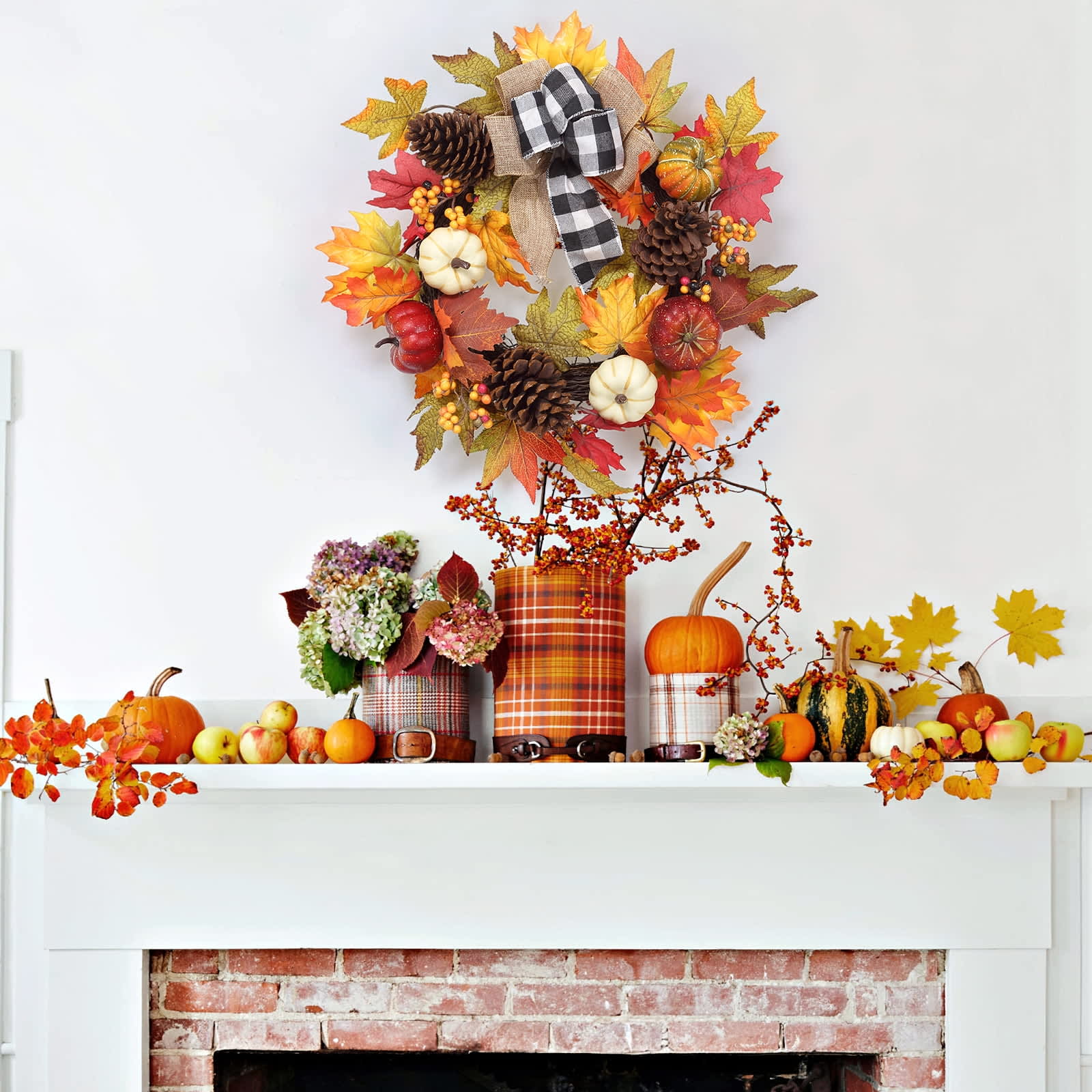 Garvee 20inch Fall Wreath for Front Door - Farmhouse Autumn Pumpkin ...