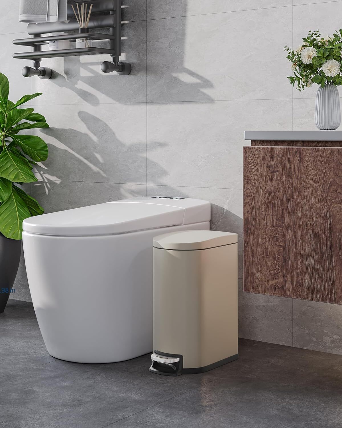 Garvee 2.6 Gallon/10 Liter Slim Trash Can Stainless Steel Garbage Bin ...