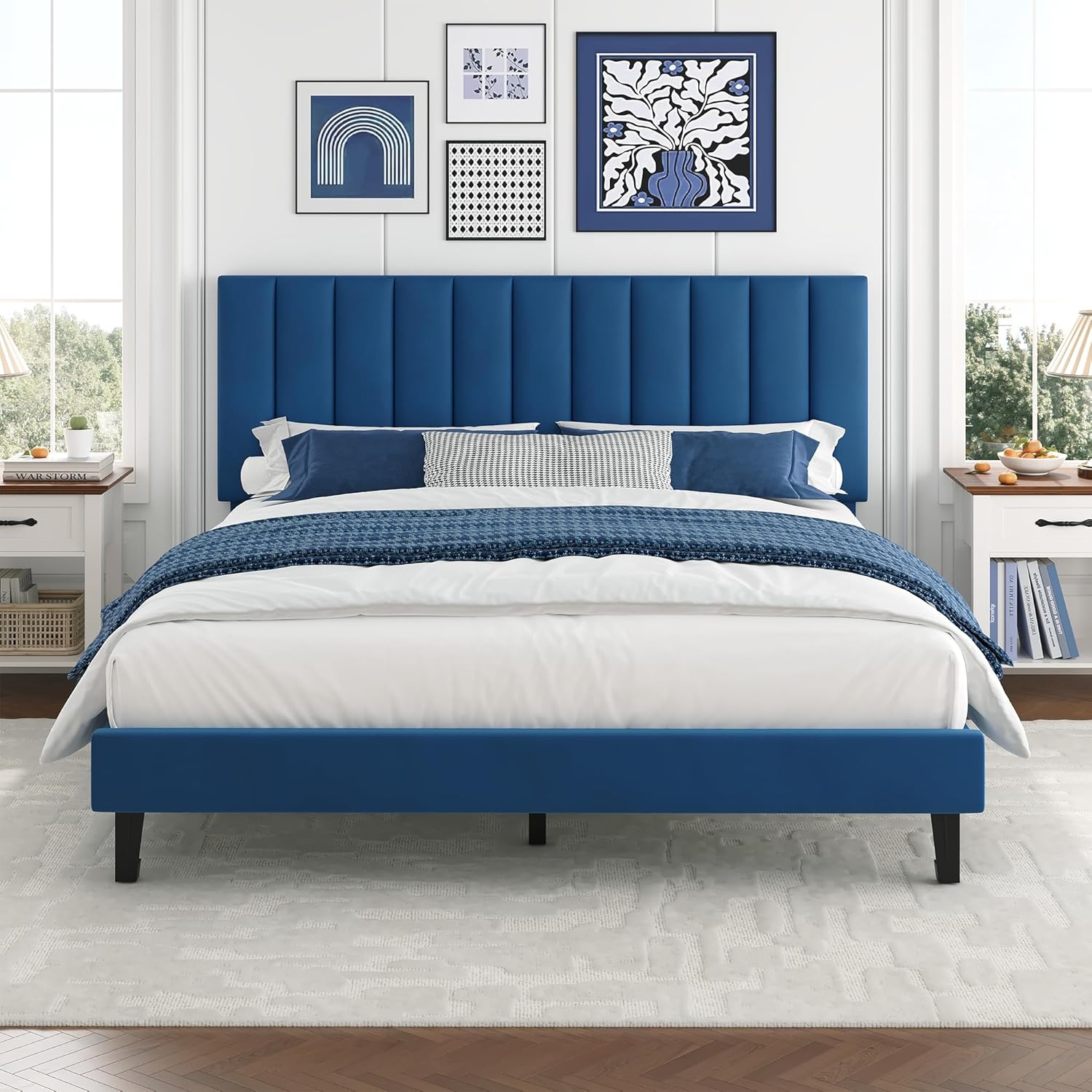 IdealHouse Velvet Upholstered Platform Bed Frame With Adjustable ...