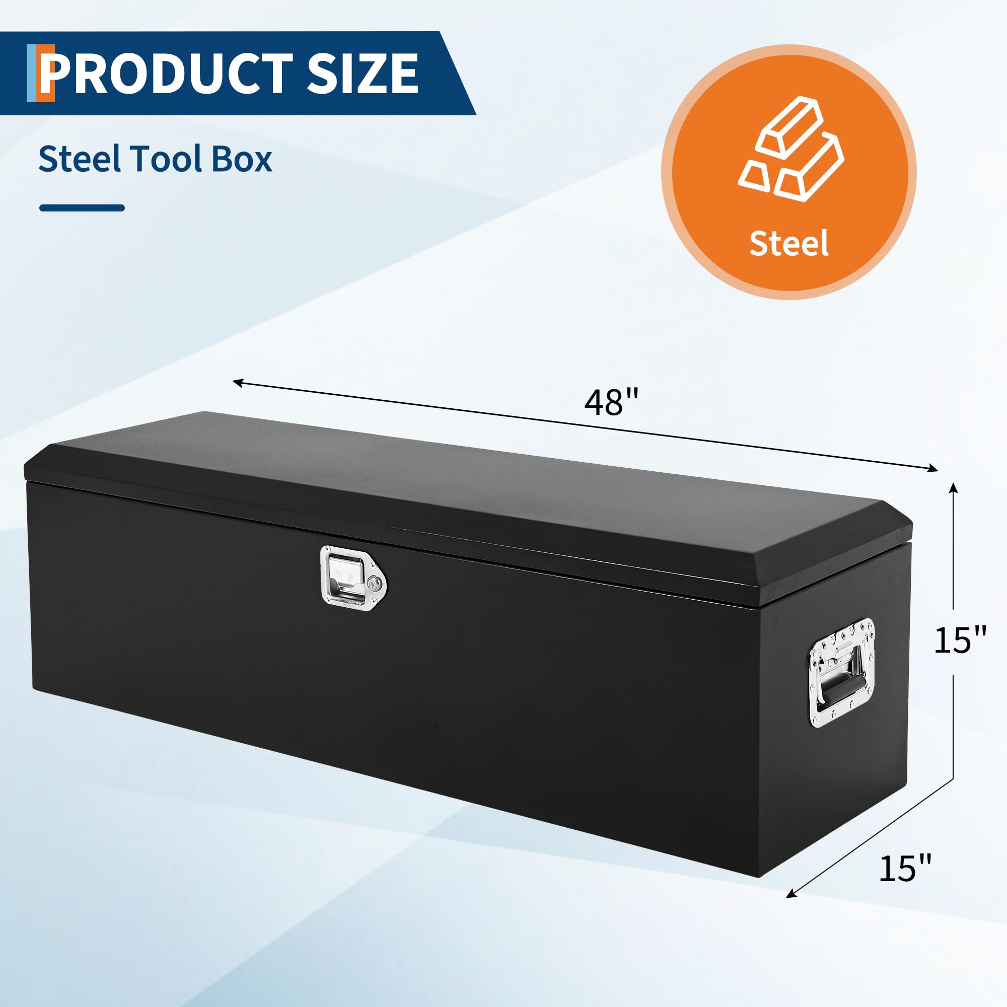 GarveeLife 48x15x15 In Black Steel Truck Bed Tool Box Diamond Plate ...