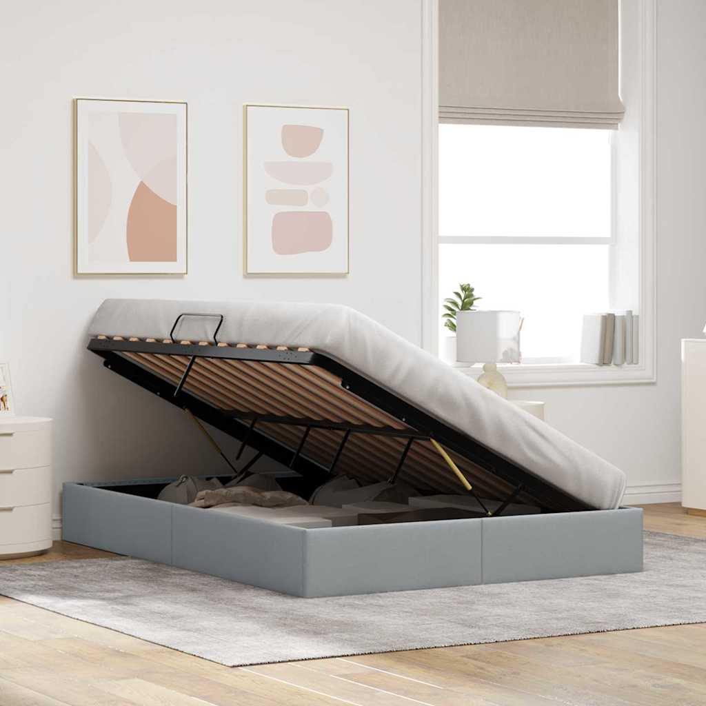 vidaXL Storage Bed with Mattress Light Grey 53.94 x 74.80 in Fabric in ...