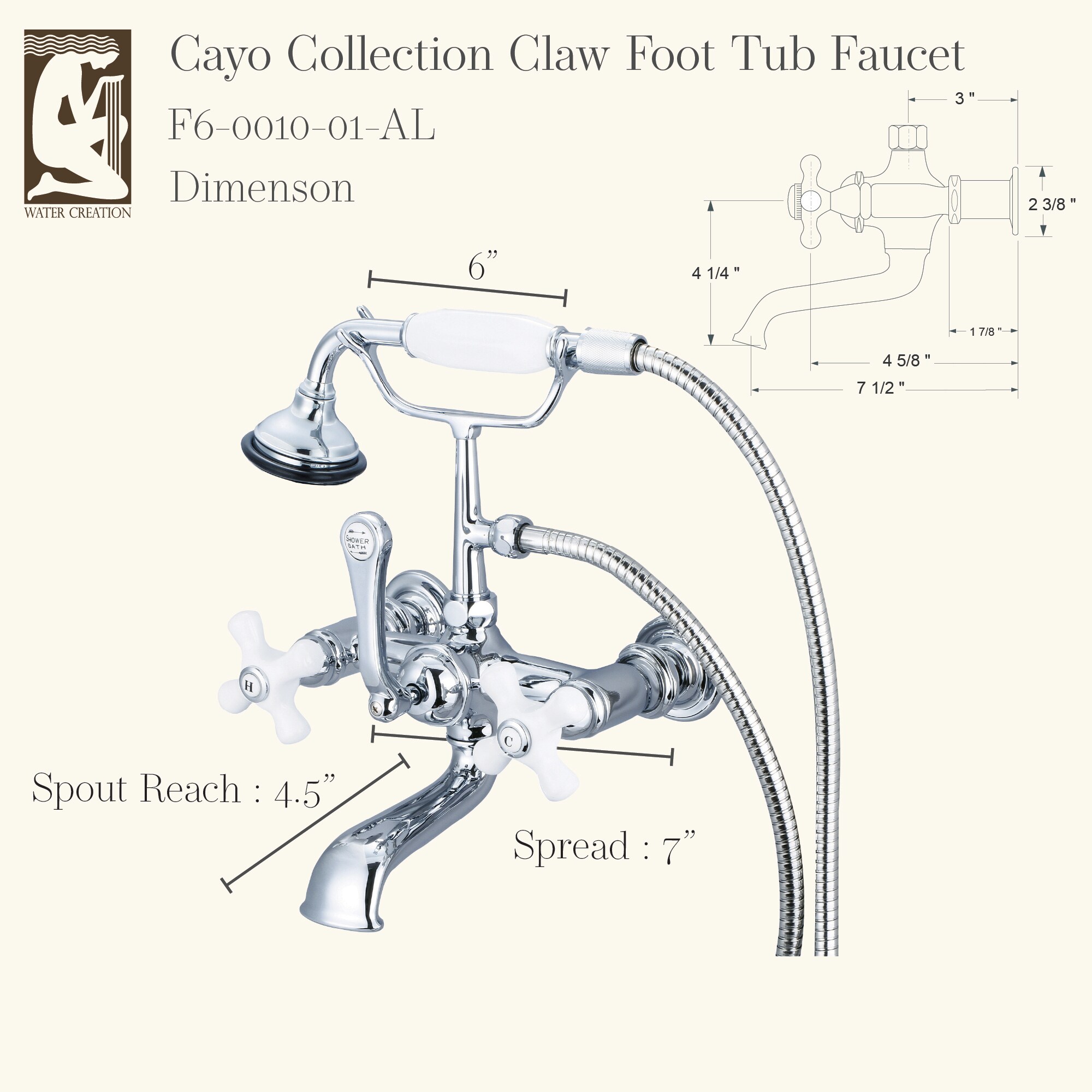 Water Creation F6 Chrome 3-handle Wall-mount High-arc Bathtub Faucet ...