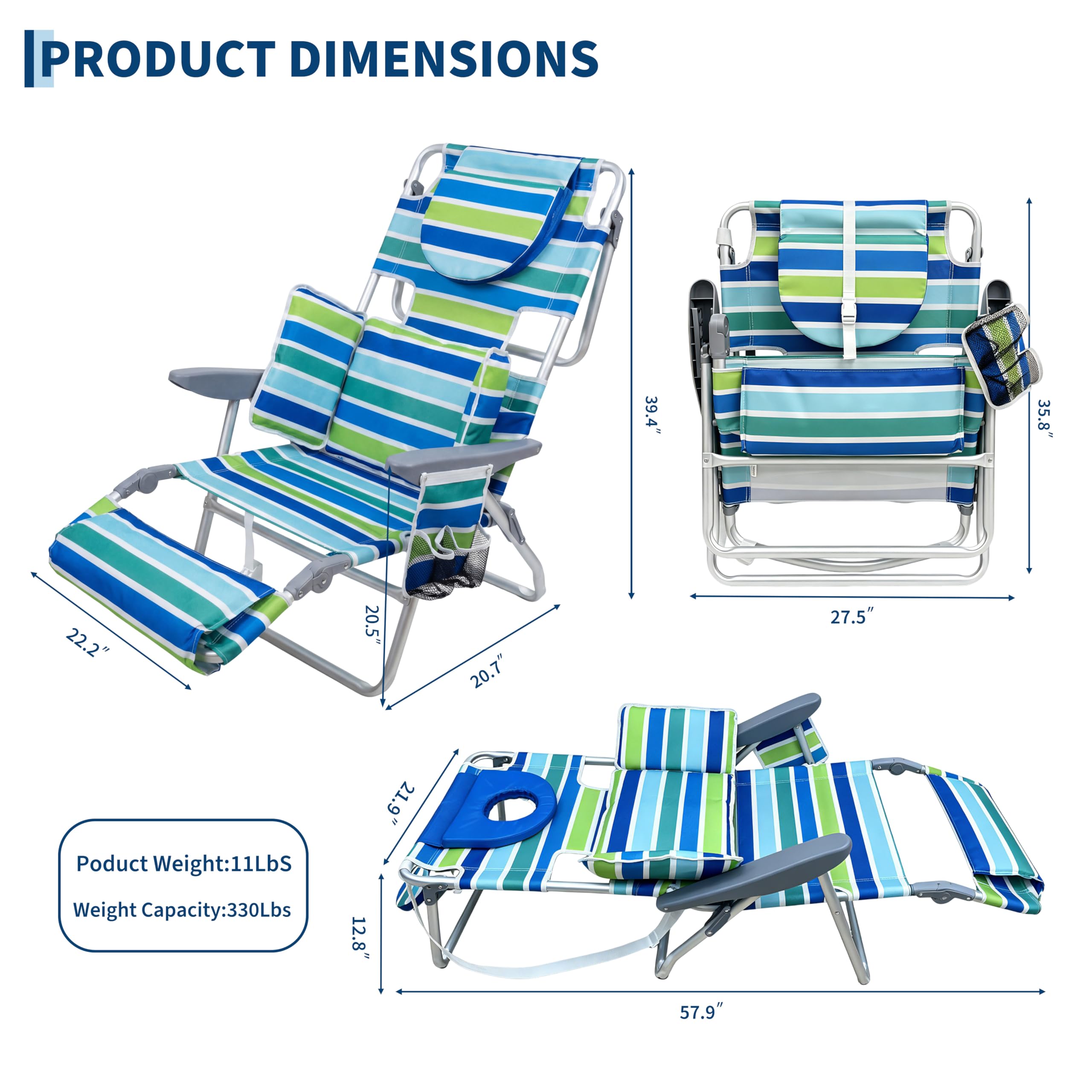 DEXSO 1 Pack Adult Backpack Beach Chair Lightweight Portable Lay Flat ...