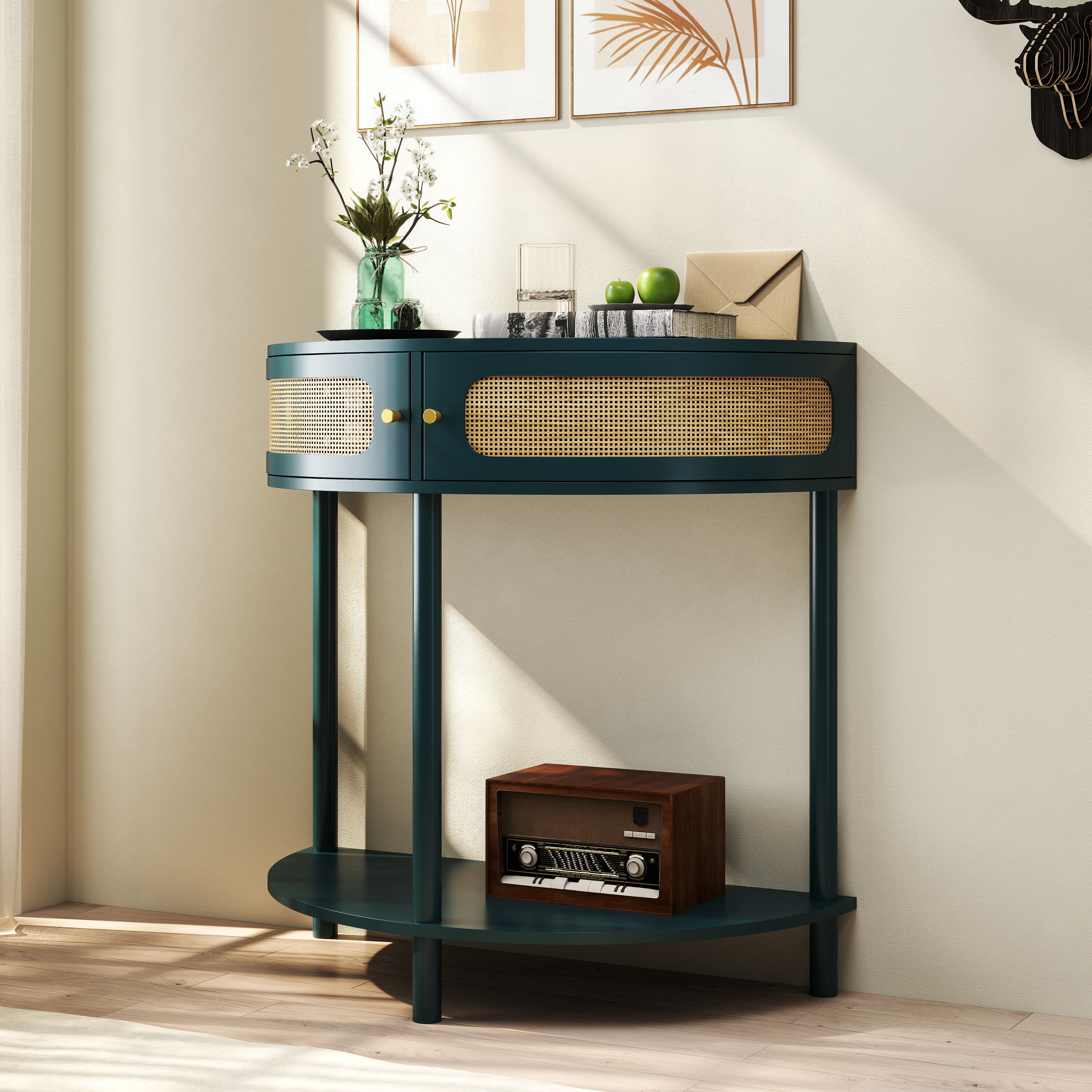 LOVMOR 31.5 Inch Modern Solid Wood and MDF Half Moon Antique Green ...