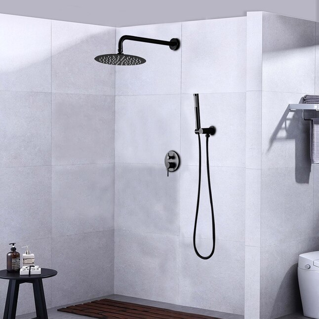 Wellfor Concealed Valve Showers System Matte Black Dual Head Waterfall