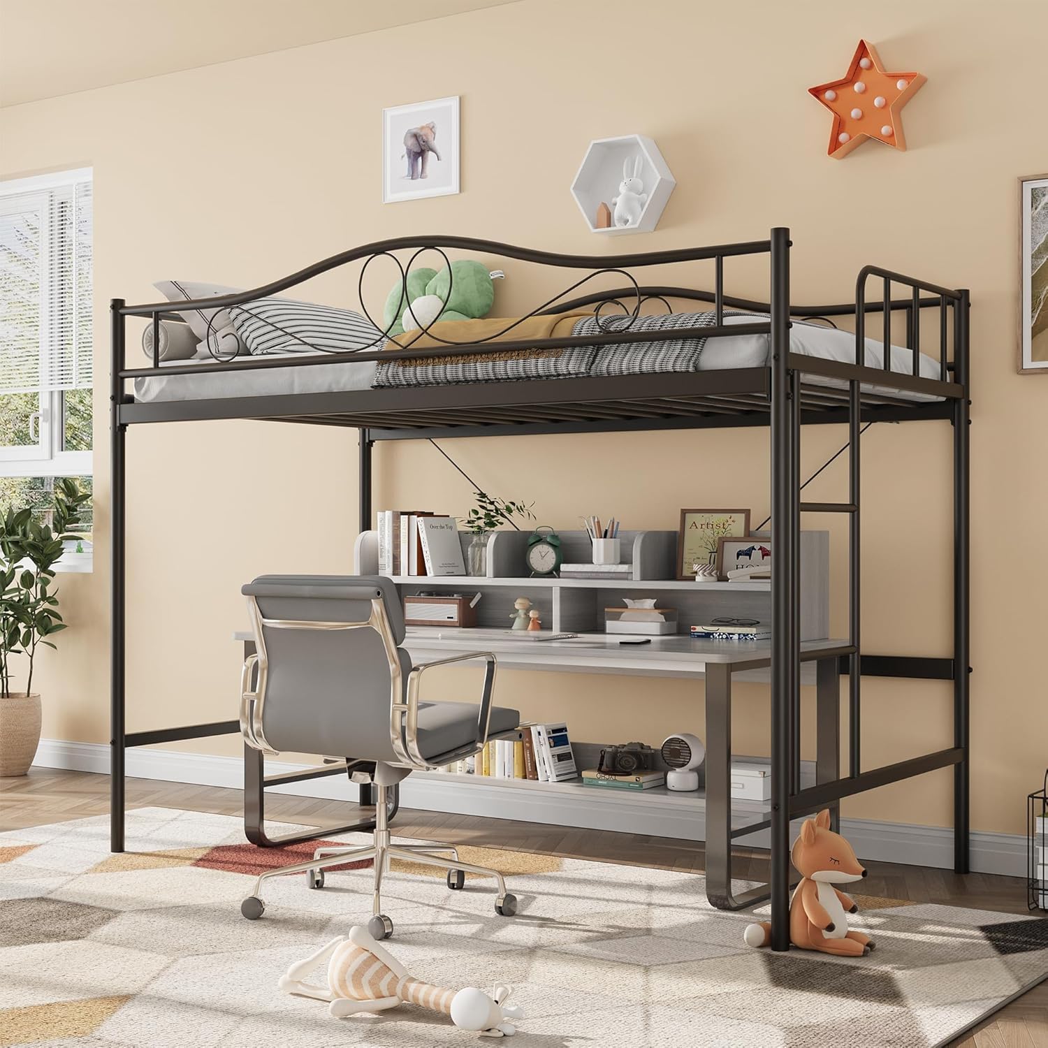 Garvee Twin Loft Bed with Adjustable Ladder Safety Rail HeavyDuty Metal ...