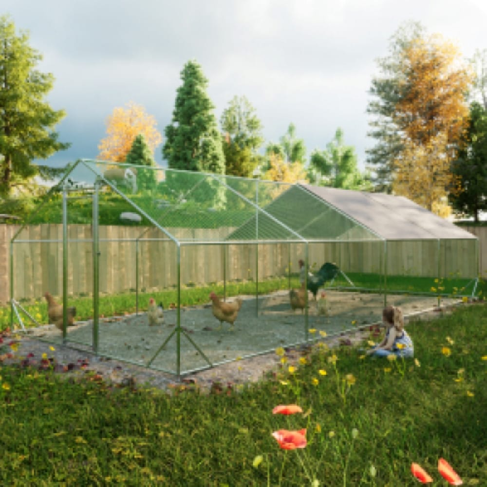 GDFStudio Anderson Large Metal Poultry Run Outdoor 10x26x6.56ft ...