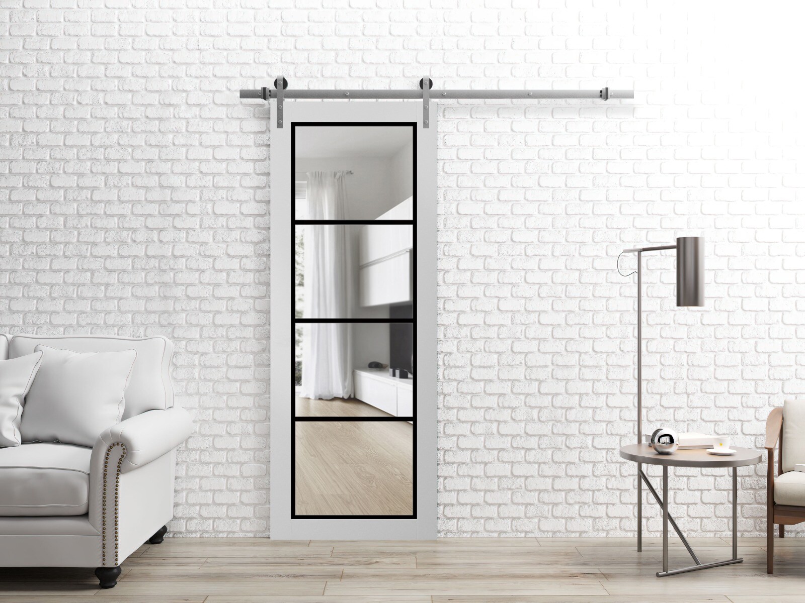 SARTODOORS Interior Barn Doors - Lucia 2466 White Silk -42 x 80-Clear ...