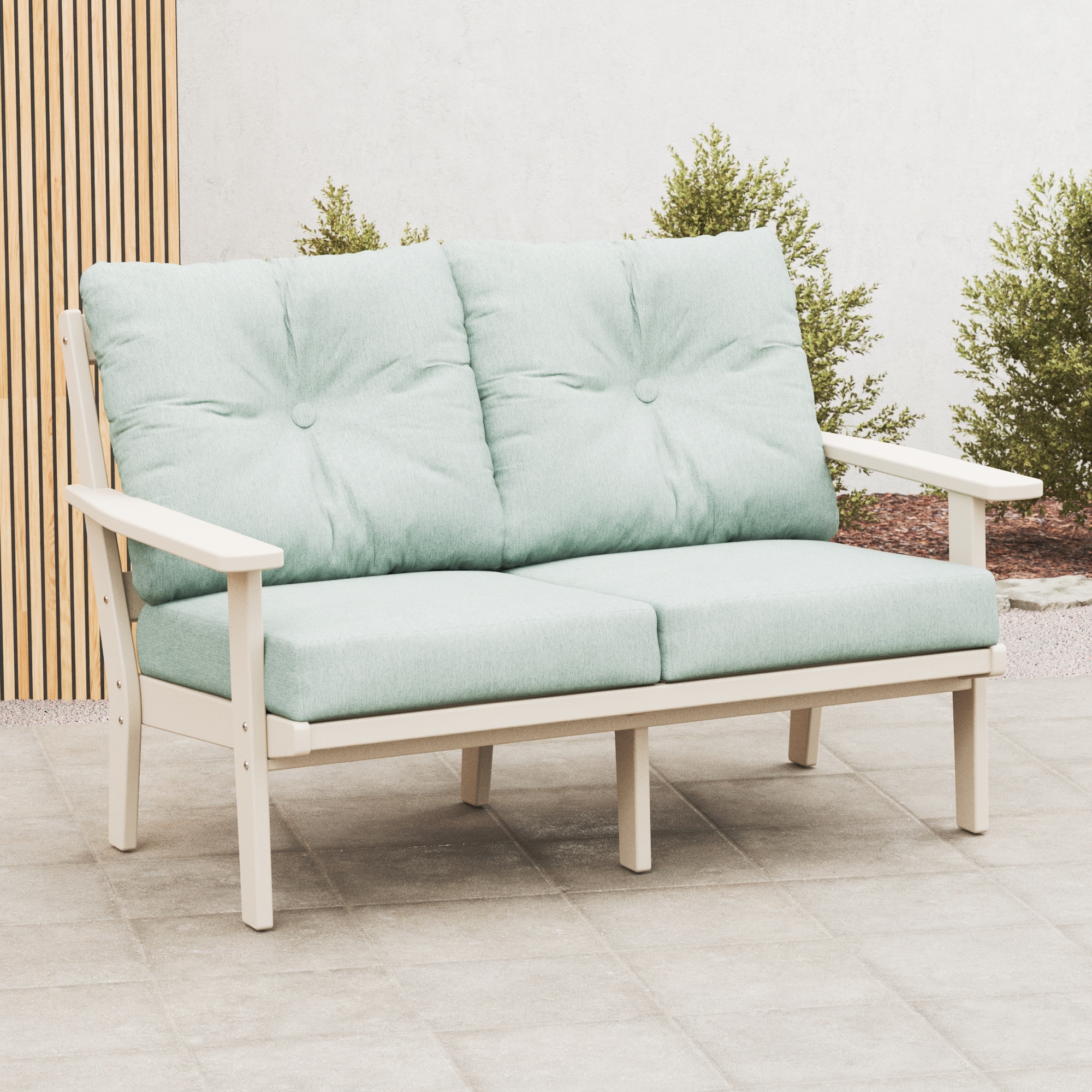 POLYWOOD Prairie Outdoor Loveseat with Green Cushions and Plastic Frame ...