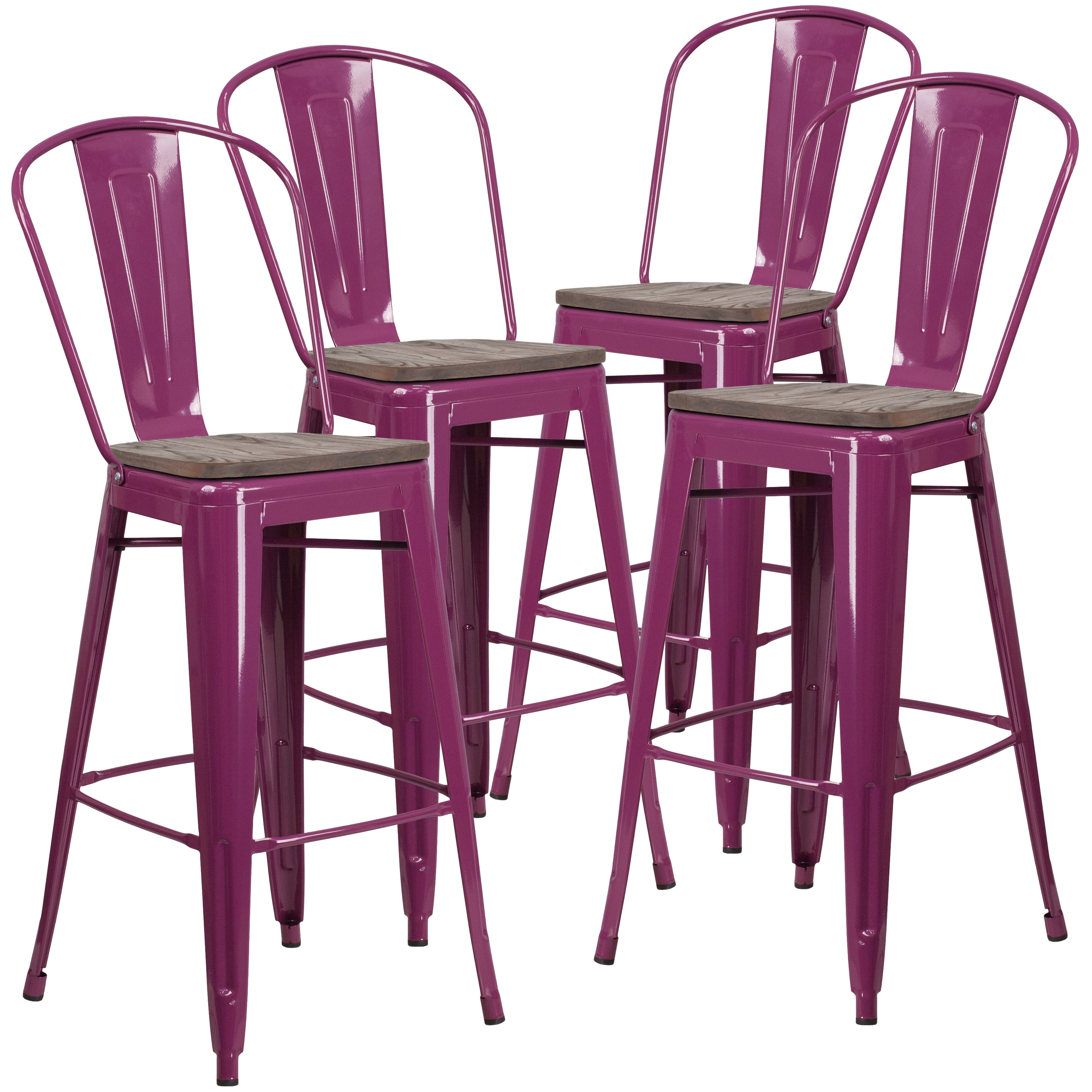 Flash Furniture Blake 4 Pk. 30-in High Purple Metal Barstool with Back ...