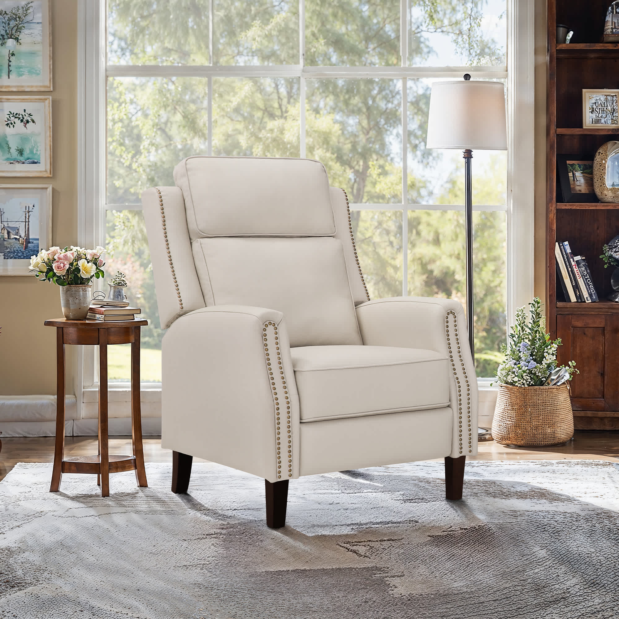 Hosworth Beige Modern Genuine Leather Recliners with Wingback and ...
