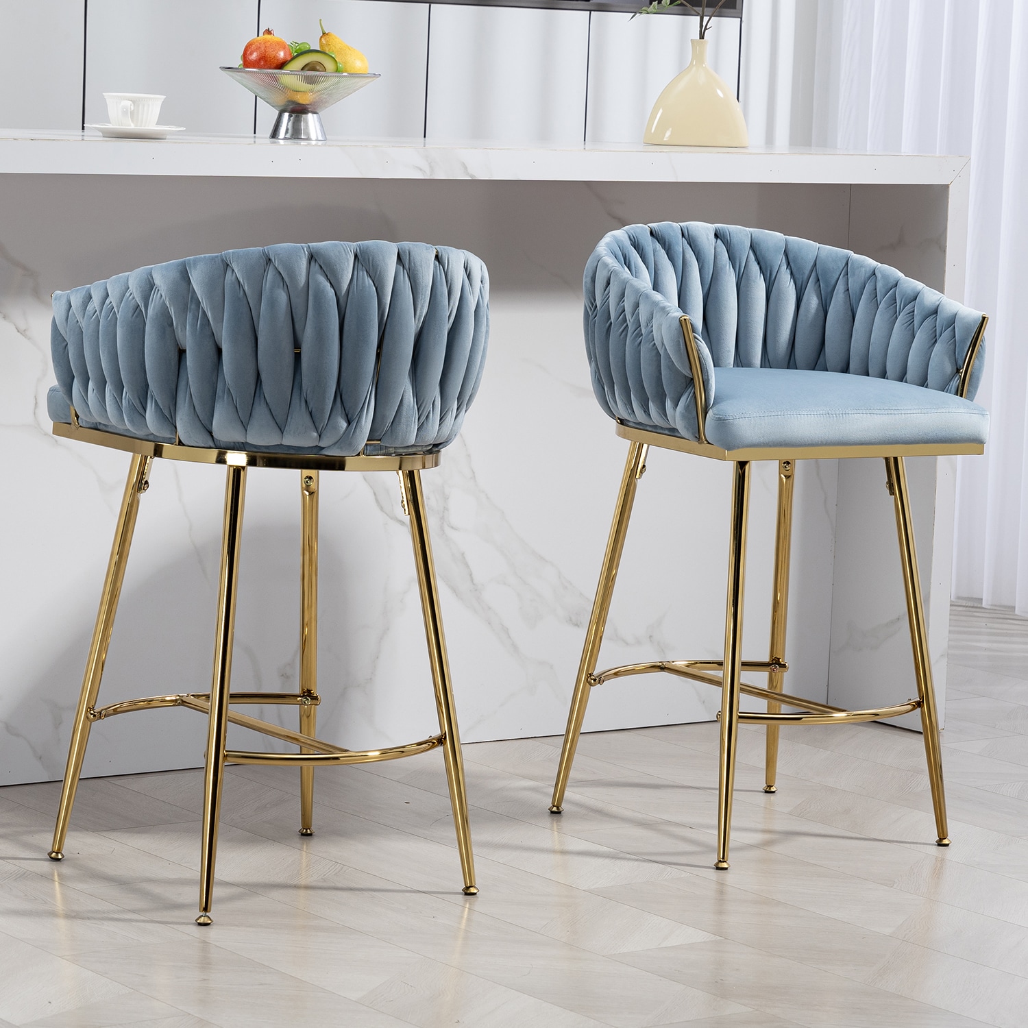 Hrinhom BLUE 26-in H Short Upholstered Metal Bar Stool in the Bar ...