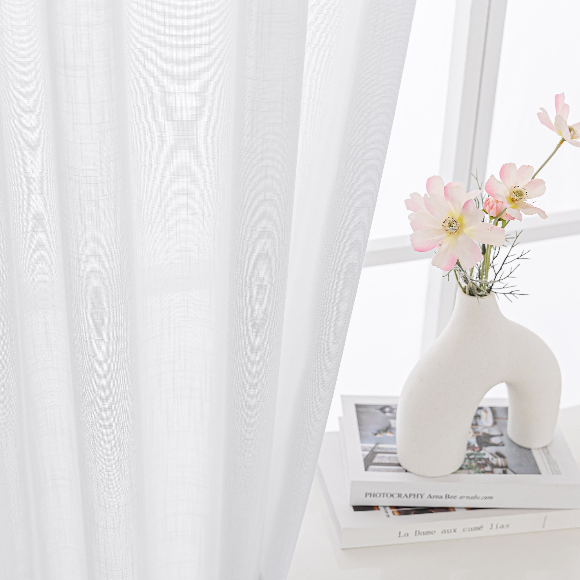 Awesome Home 52-in W x 96-in L White Linen Blend Light Filtering Back ...