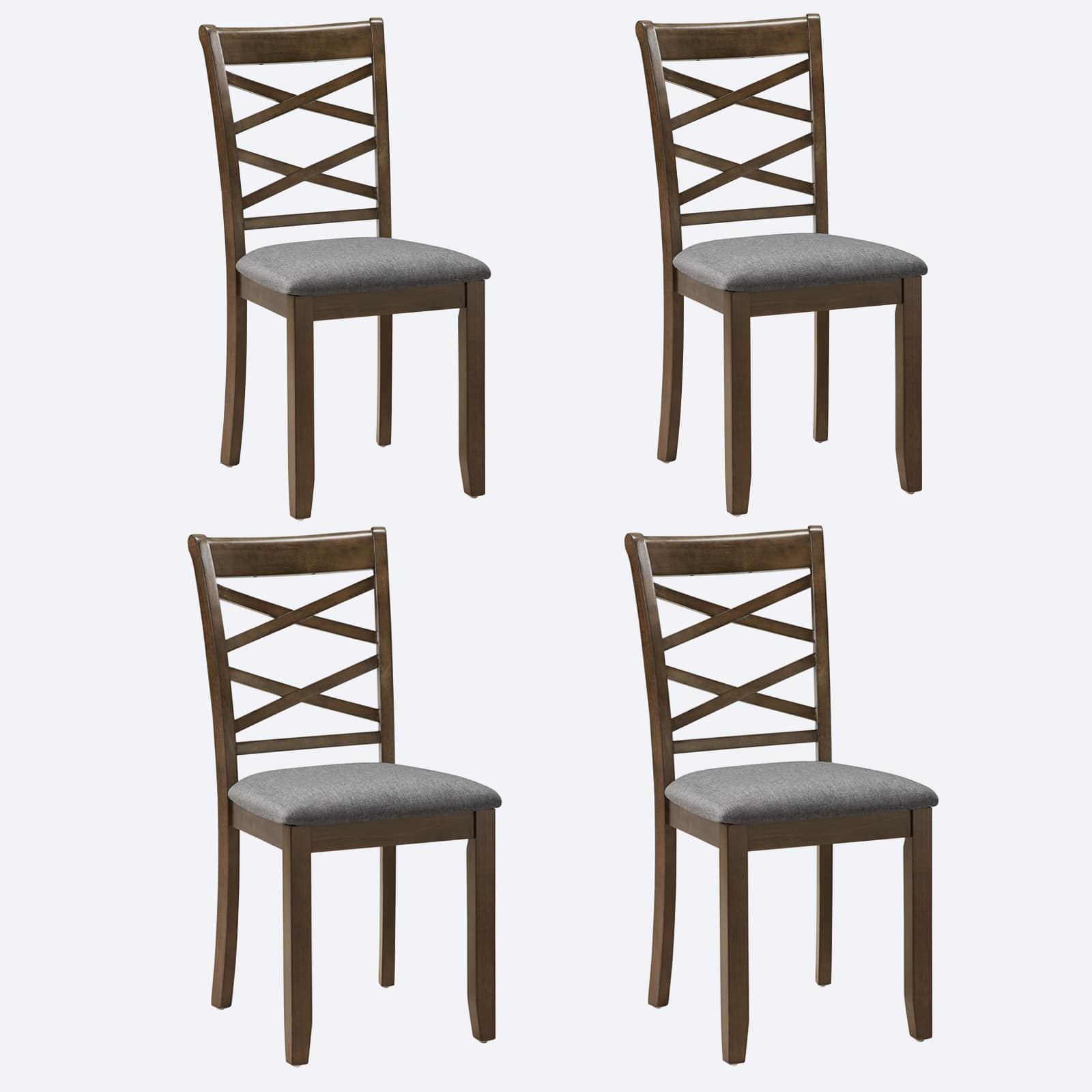 Vynxaria Walnut Dining Chairs Set of 4 Modern Curved Linen Seat Solid ...
