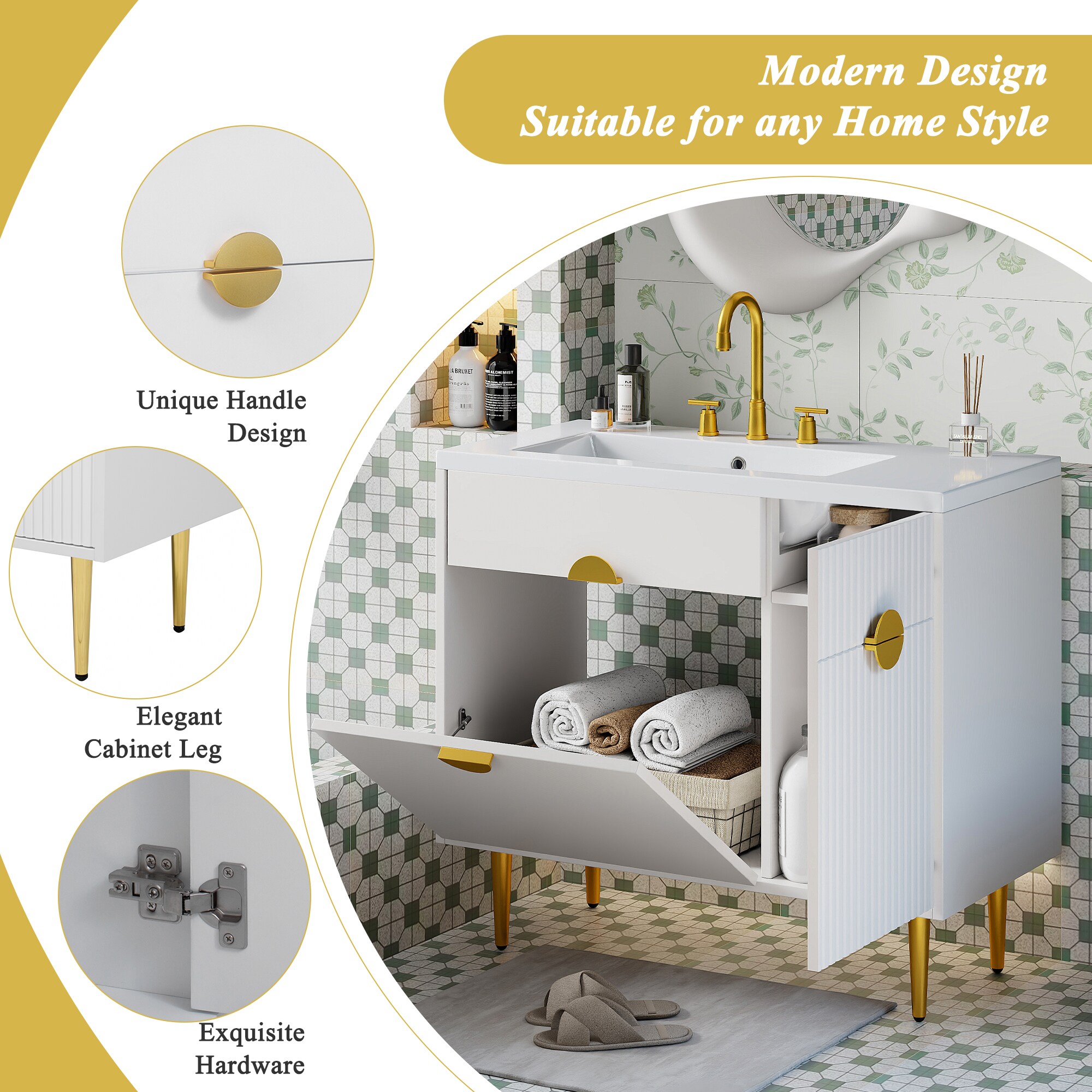 Iseryn Bath Vanity 36-in White Undermount Single Sink Bathroom Vanity ...