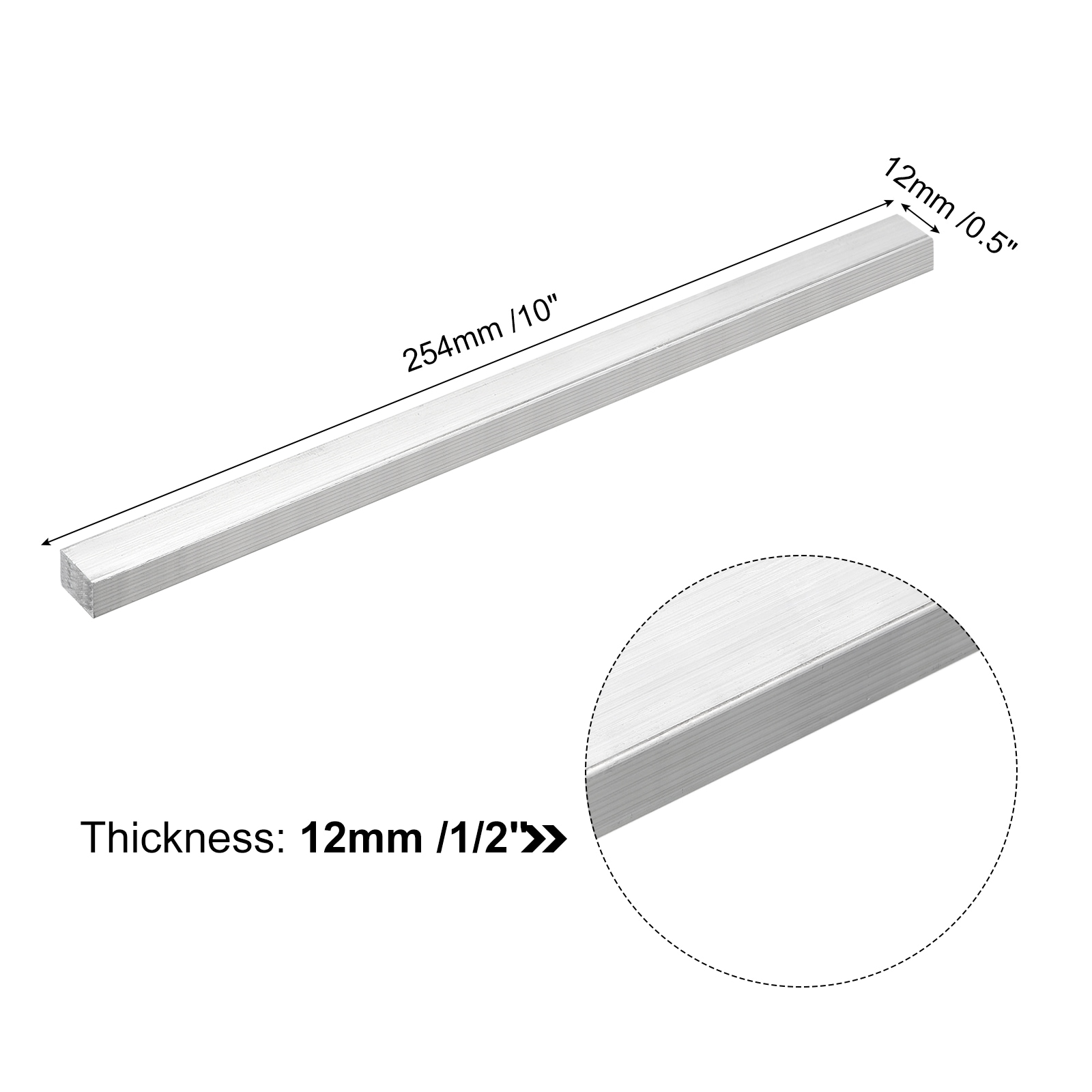 Unique Bargains Square Aluminum Flat Bar 1/2inch Thick 0.5inch Width ...