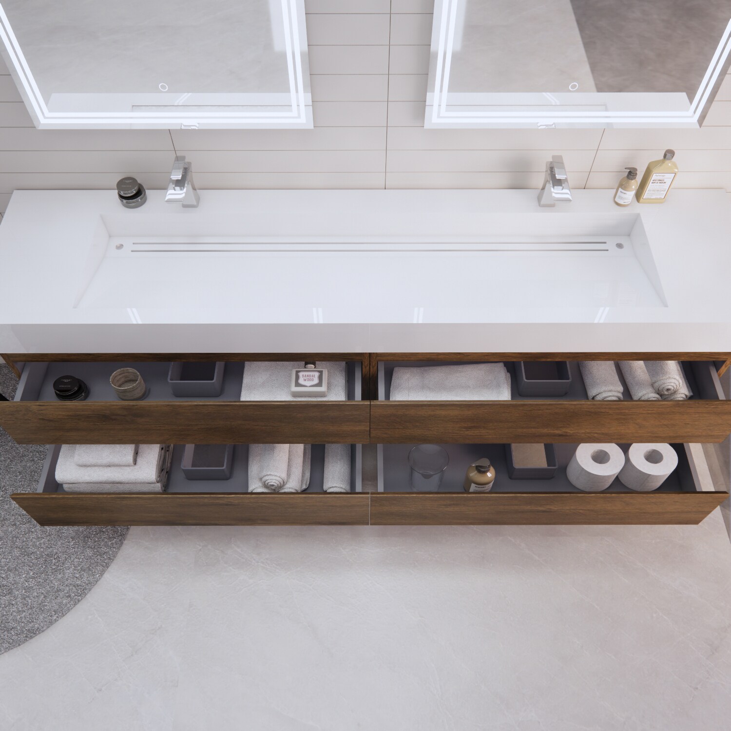 BV Better Vanity Monterey 84-in Rose Wood Double Sink Floating Bathroom ...
