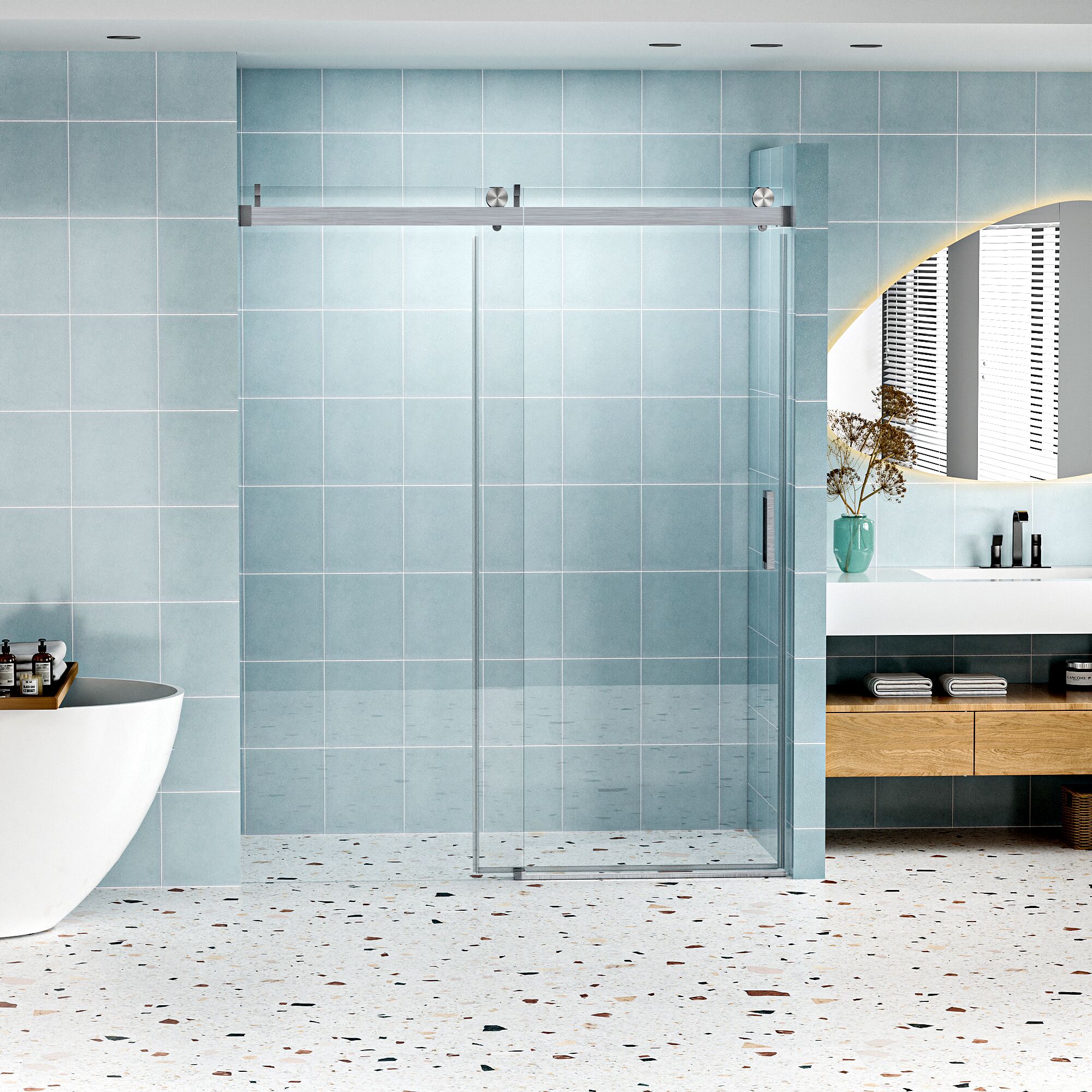 Tatayosi 56-60W x 76H Frameless Soft-closing Single Sliding Shower Door ...