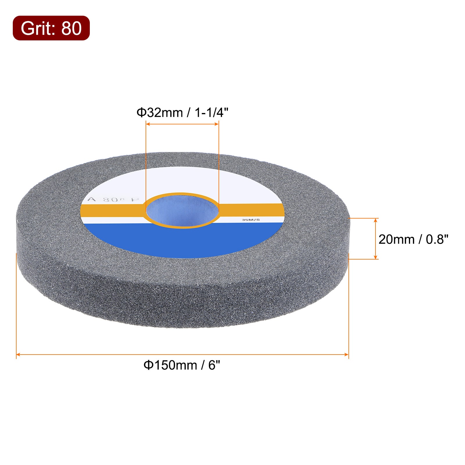 Harfington 2pcs Bench Grinding Wheel 6inch 80 Grit 0.8inch Thickness 1 ...
