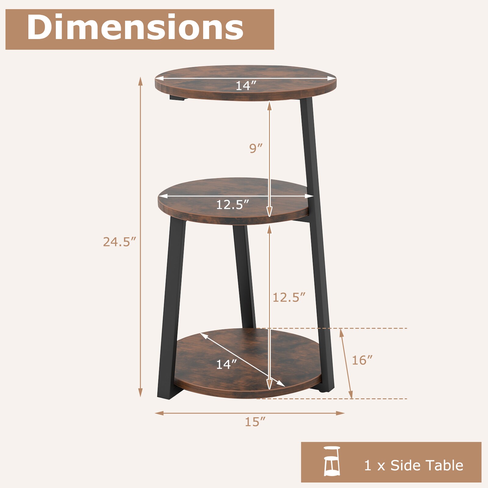 Slickblue 15 Inch W x 24.5 Inch H- Rustic Brown and Black- Engineered ...