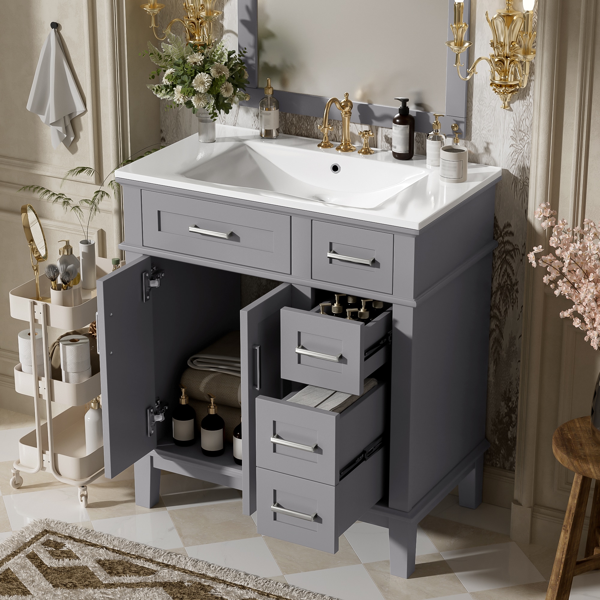 Huluwat 30 Inches Bathroom Vanity with Ceramic Sink Modern Storage ...