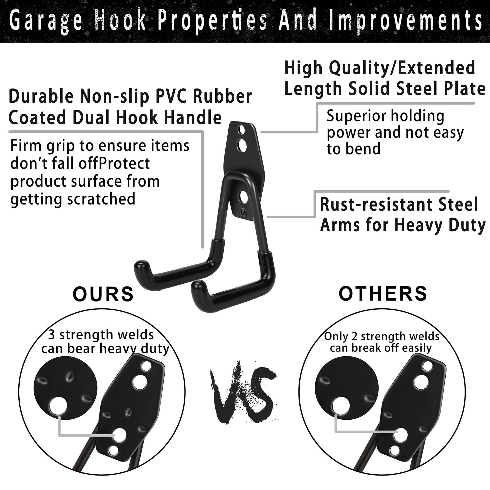 Etokfoks Steel Garage Storage Hooks 16 Pack Heavy Duty Wall Mount Hooks with Anti Slip Coating ...
