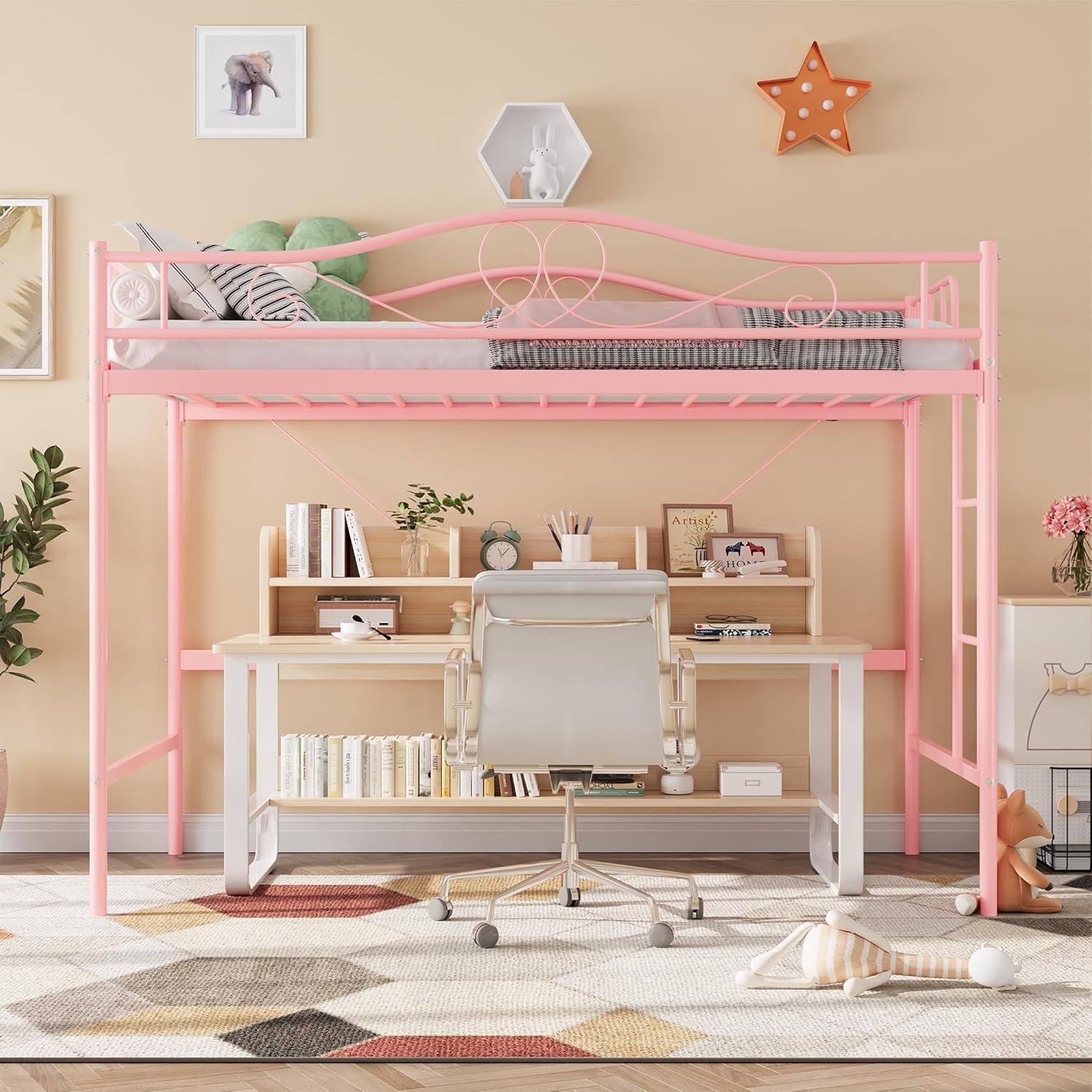Garvee Twin Loft Bed with Adjustable Ladder Safety Rail HeavyDuty Metal ...