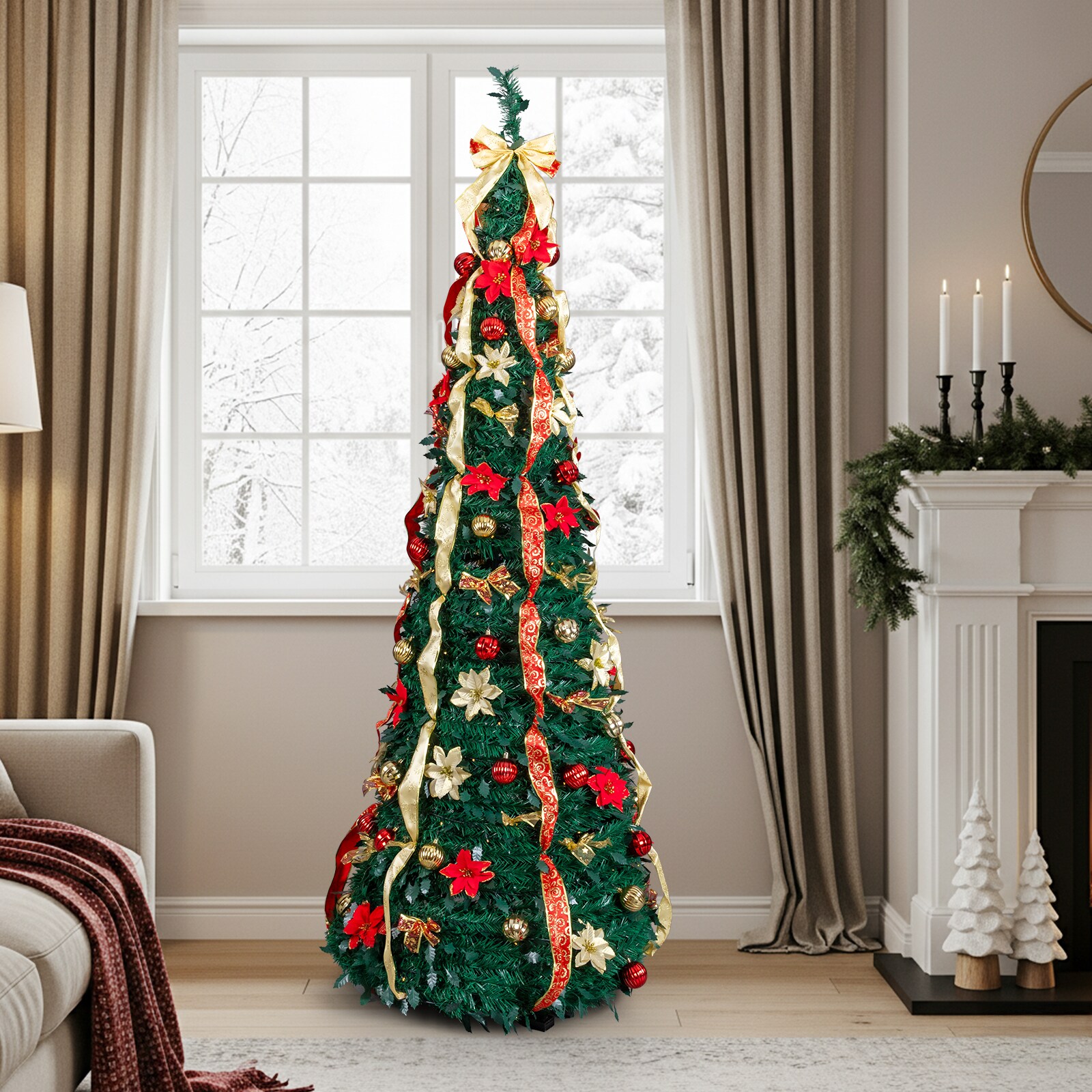 Upsimples 7FT Pop Up Christmas Tree Fully Decorated Green Tree with Red ...