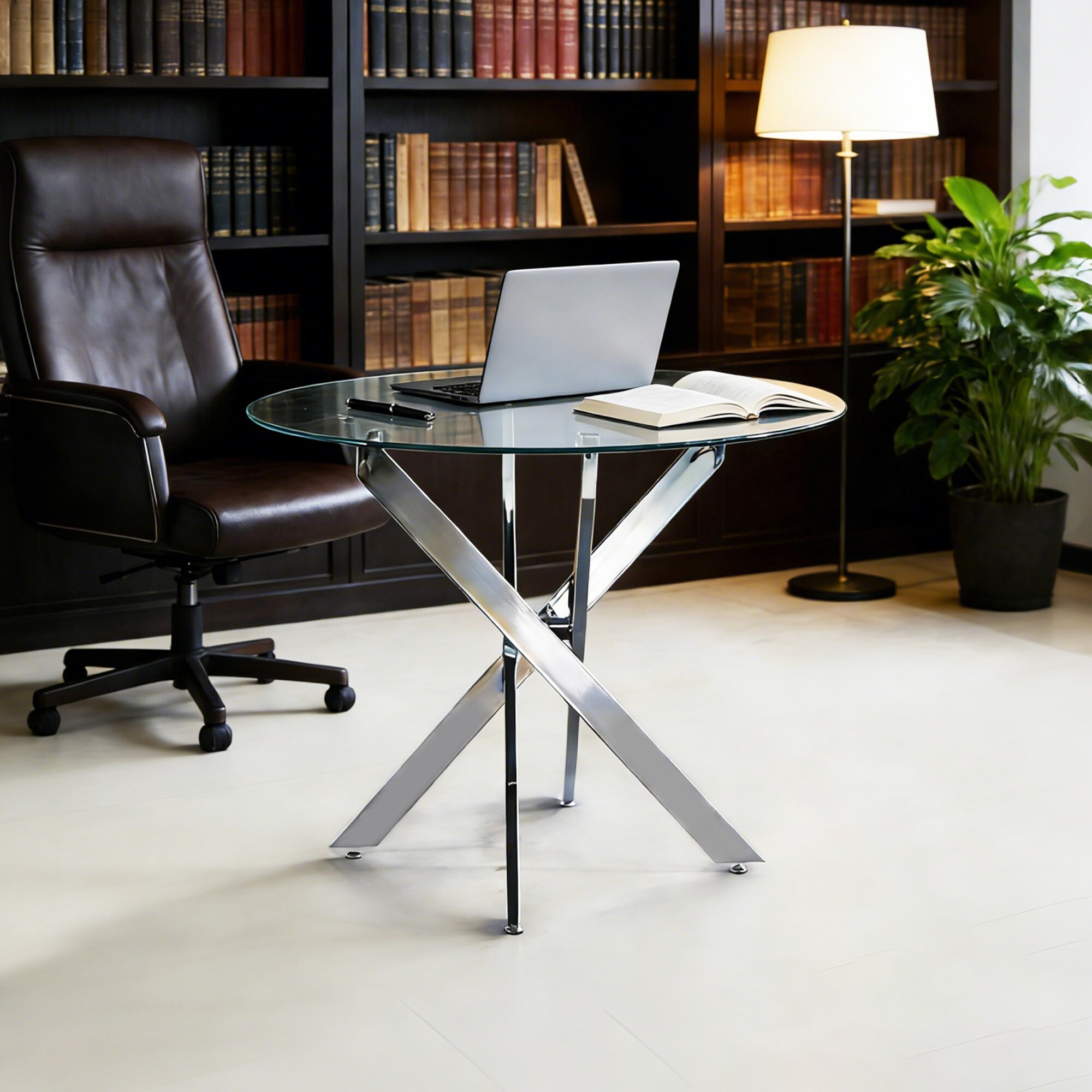 Blisstyle Dining Table with Cross Metal Leg and Tempered Glass Modern ...
