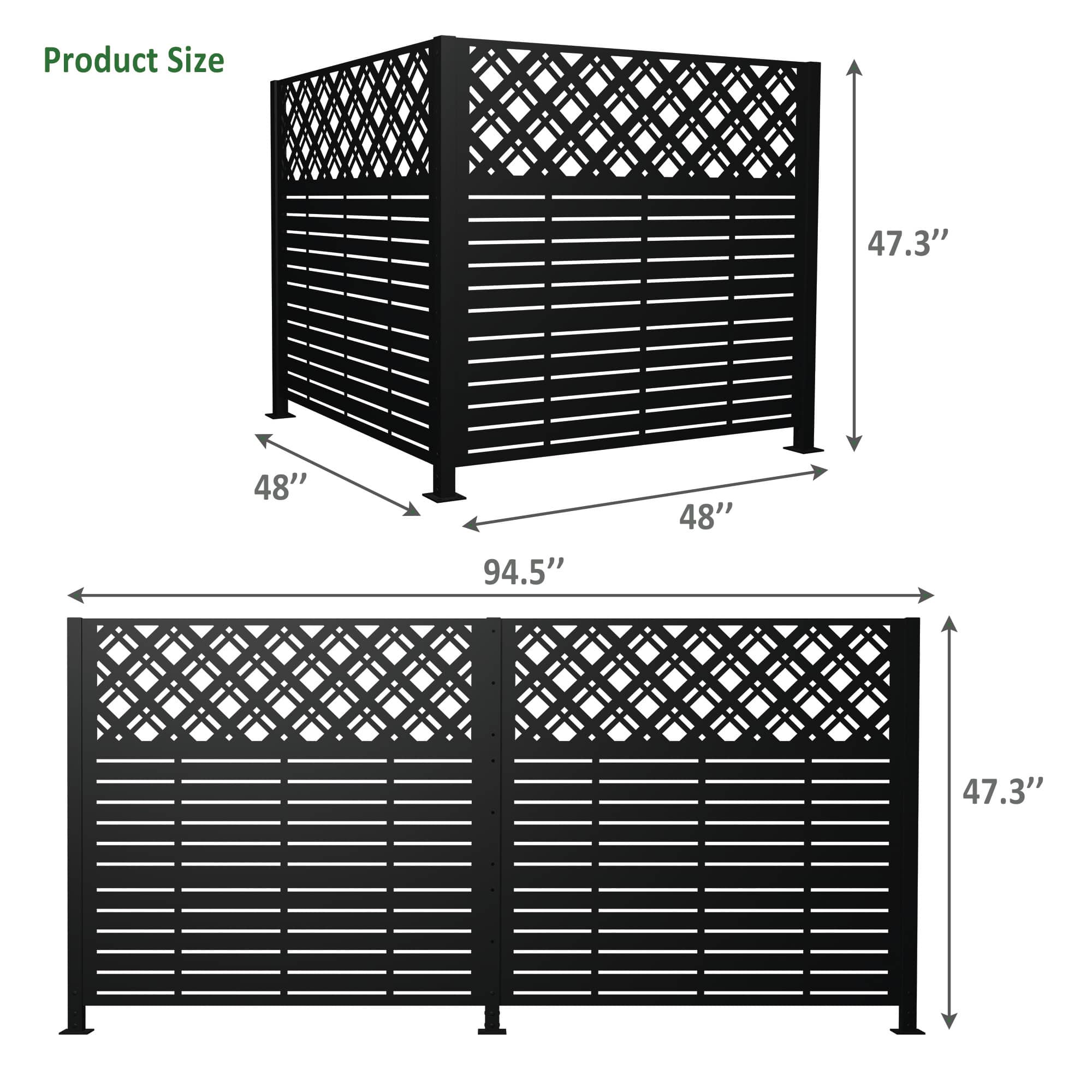 Vynxaria 2 Panels Rhombus Black Metal Privacy Screen Outdoor Fence for ...
