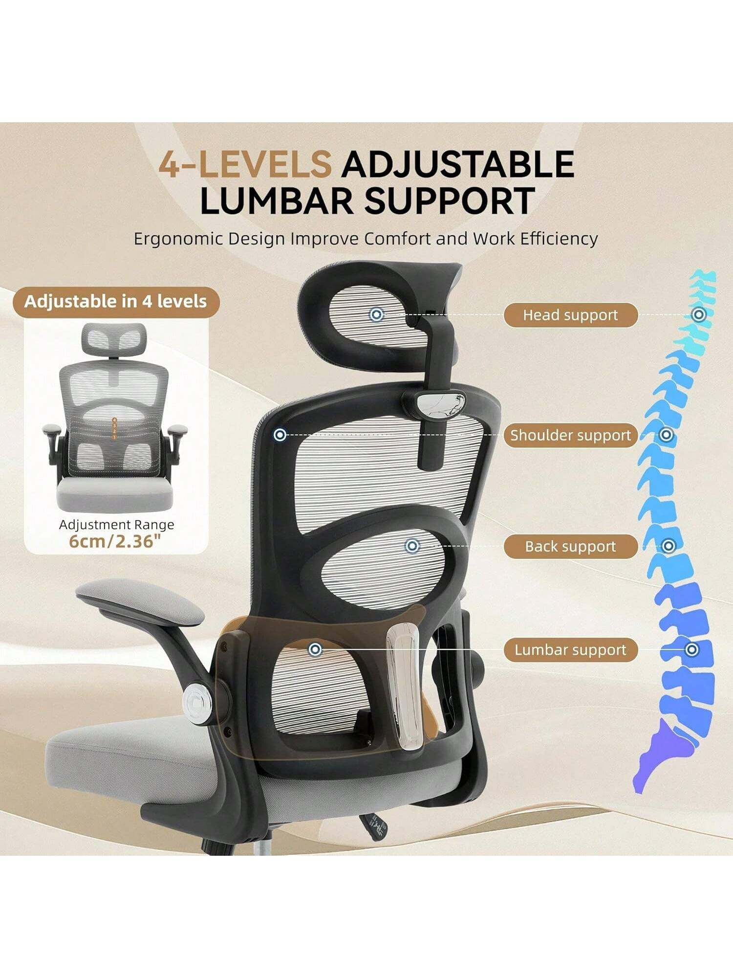 Garvee Ergonomic Office Chair Desk Chair With 5 Steel Wheels Home Mesh ...
