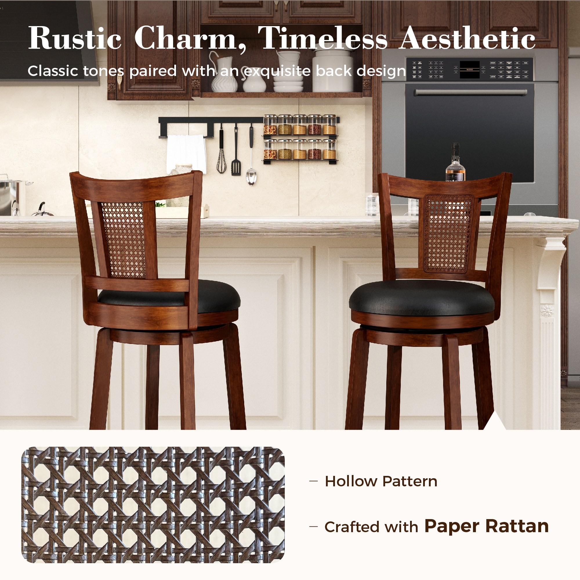 Sunshine Valley Dark Brown 30-in H Bar height Upholstered Swivel Wood ...
